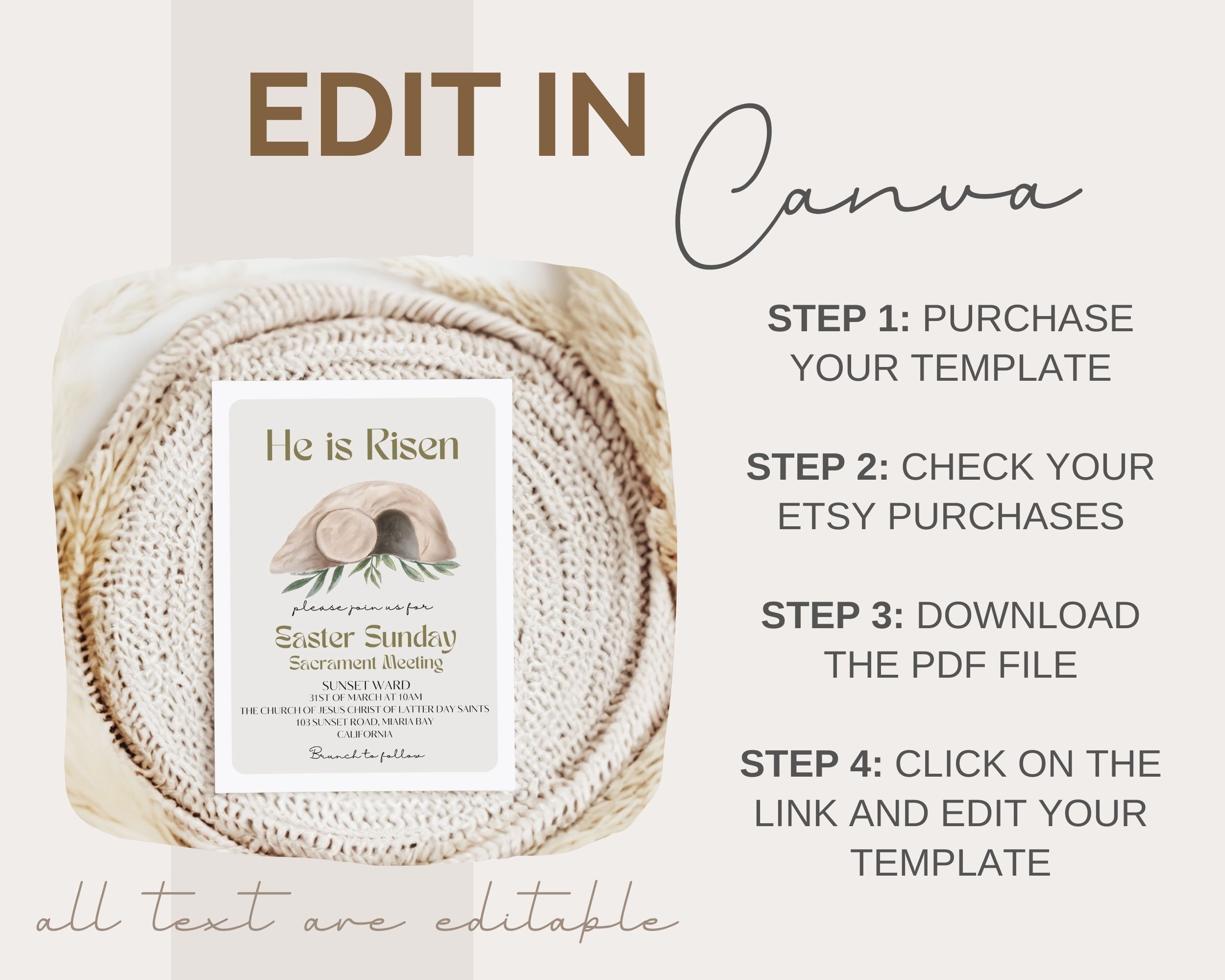 LDS Easter Invitation, Canva Template, LDS Easter Invitation, He is ...