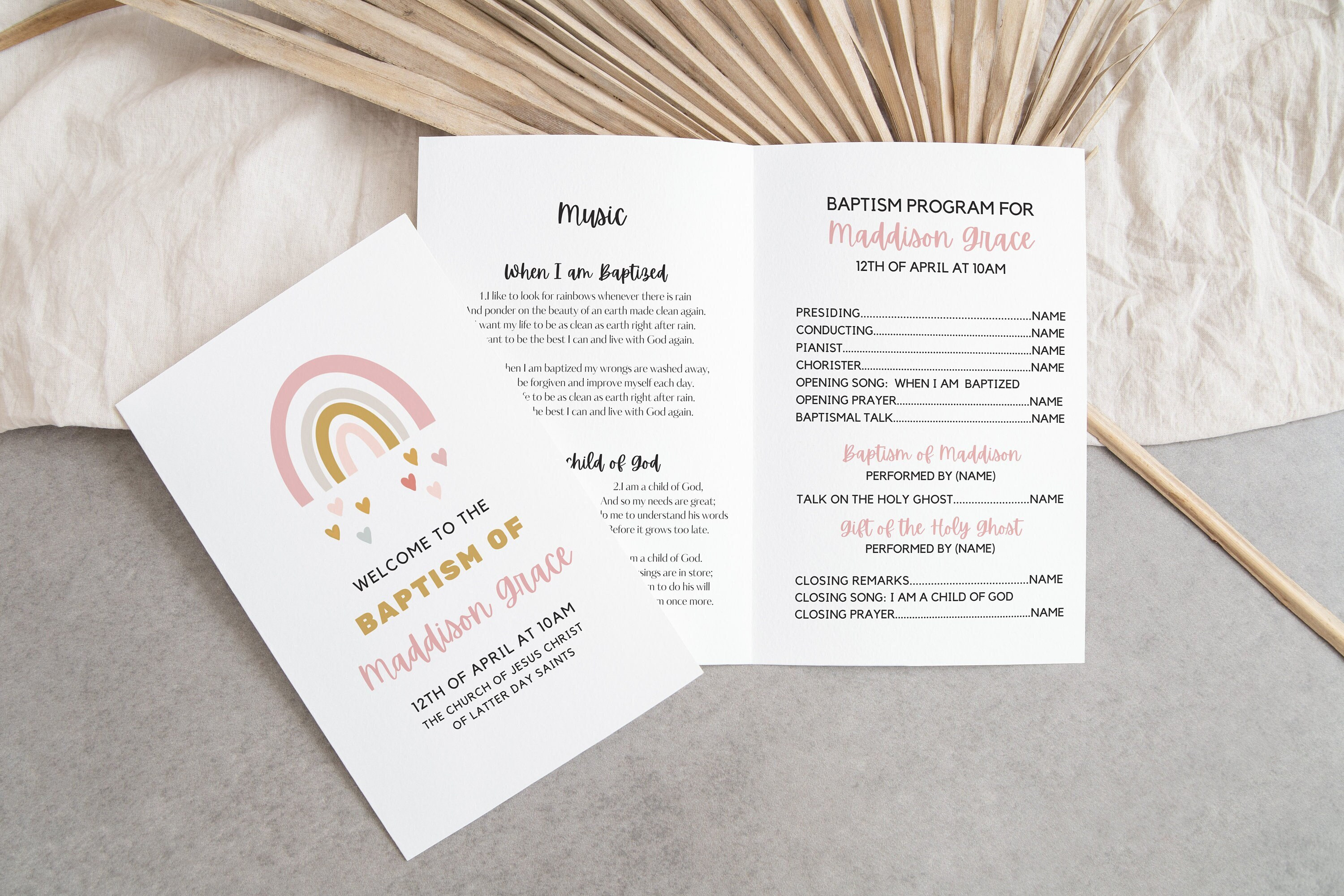 Rainbow LDS Baptism Program Canva Template, Baptism Program, Great to ...