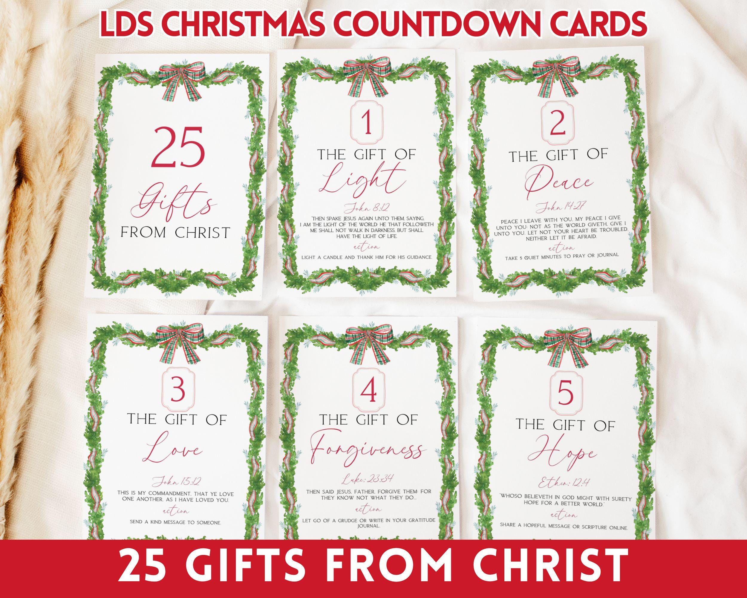 LDS 25 Gifts From Christ Cards, LDS Christmas Countdown Cards ...