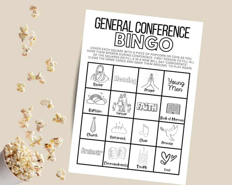 General Conference Bingo Cards, Primary General Conference, Kids ...