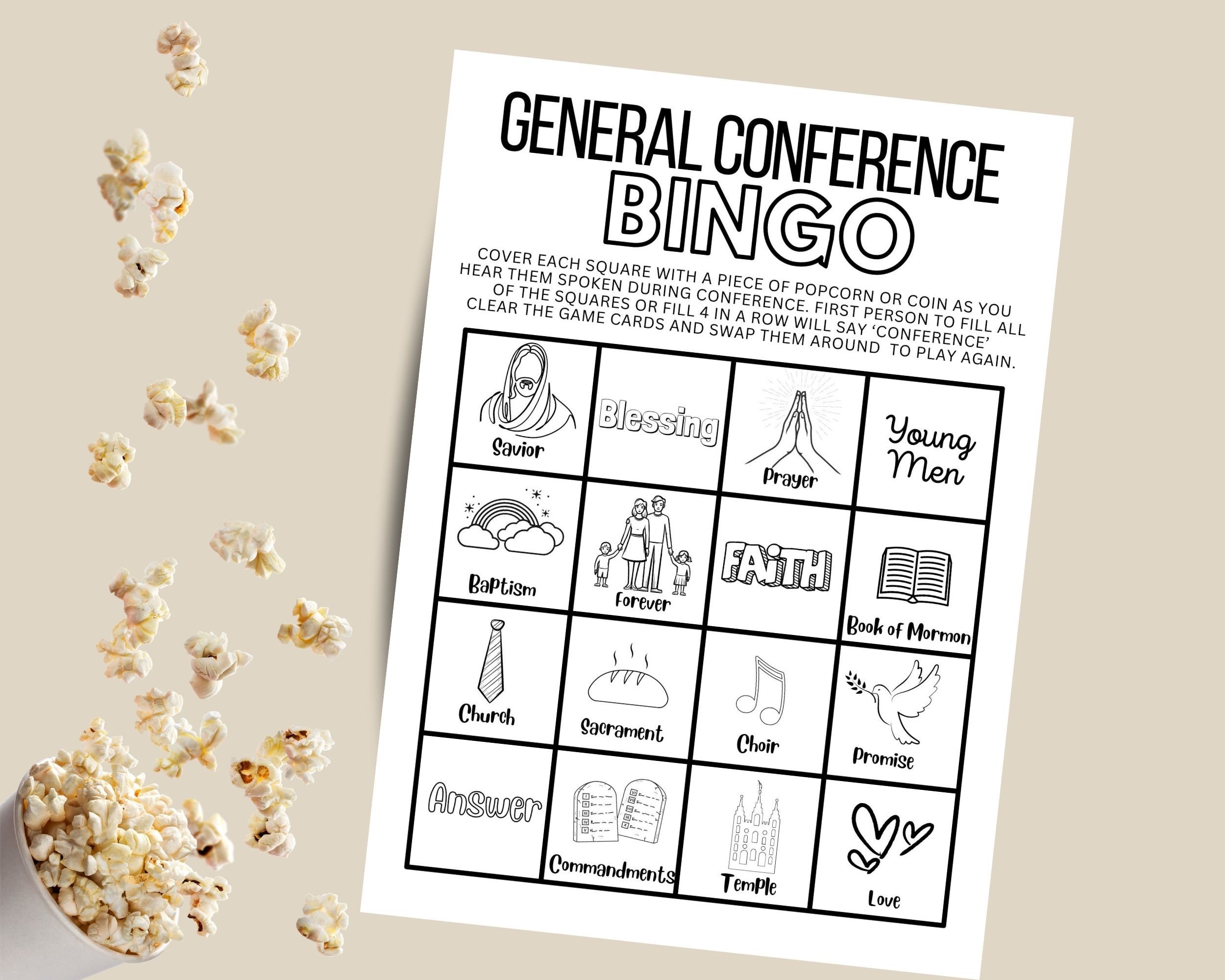 General Conference Bingo Cards, Primary General Conference, Kids ...
