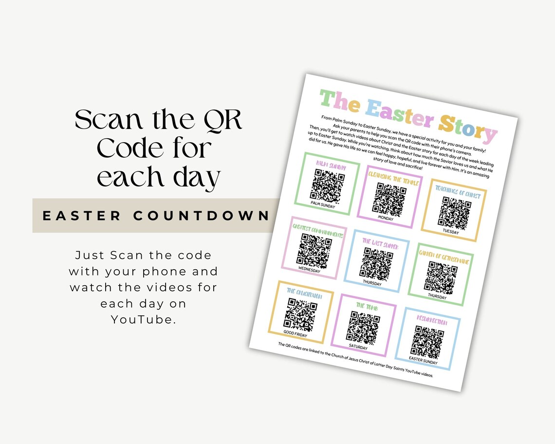 LDS Easter Handout for Primary, LDS Easter Videos Countdown QR Code ...