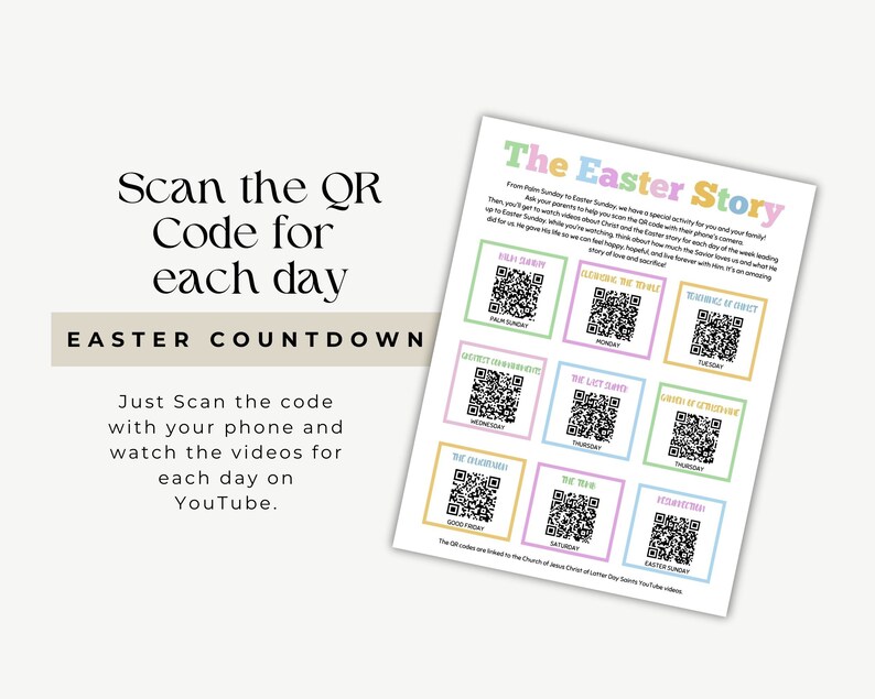 LDS Easter Handout for Primary, LDS Easter Videos Countdown QR Code ...