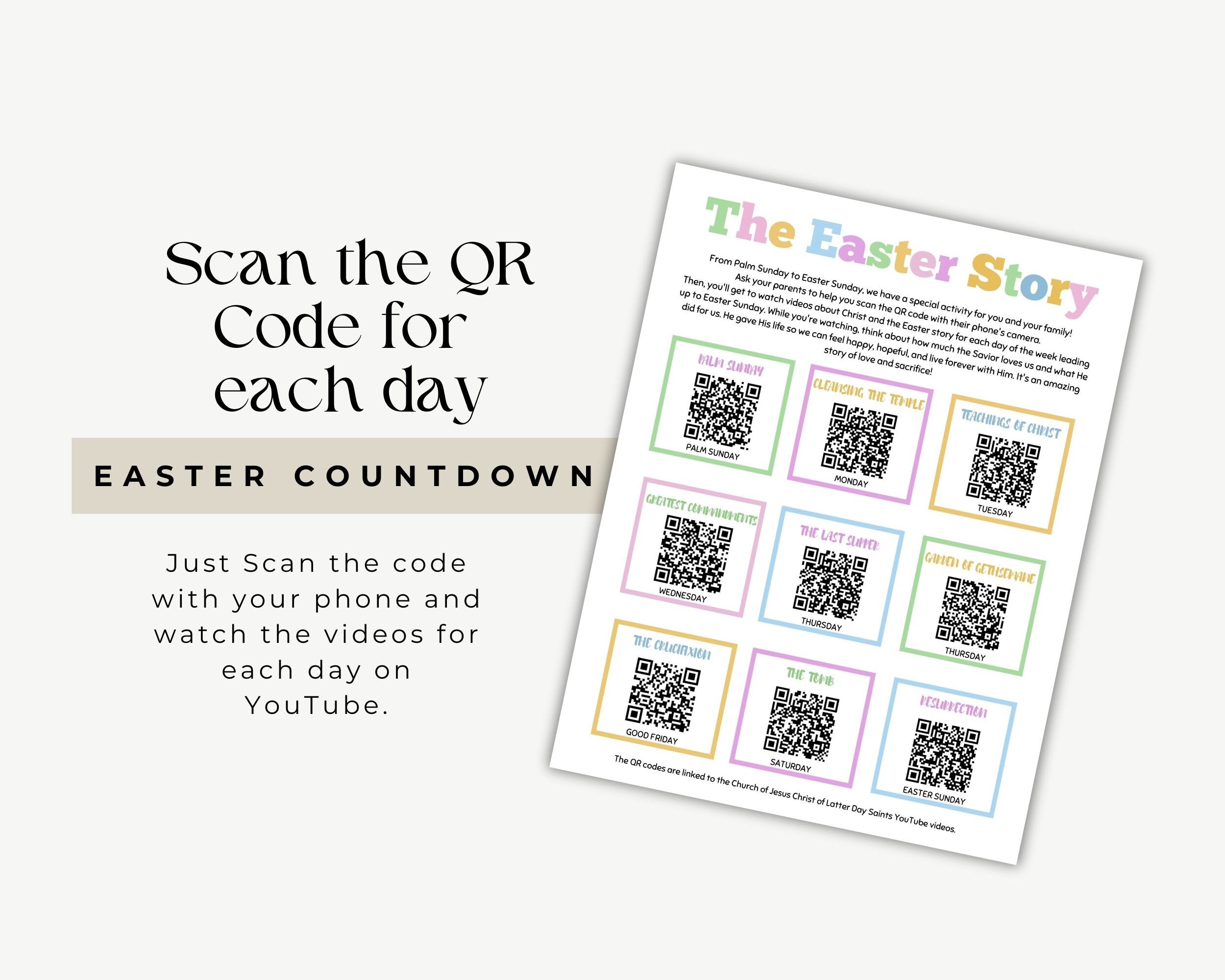 LDS Easter Handout for Primary, LDS Easter Videos Countdown QR Code ...