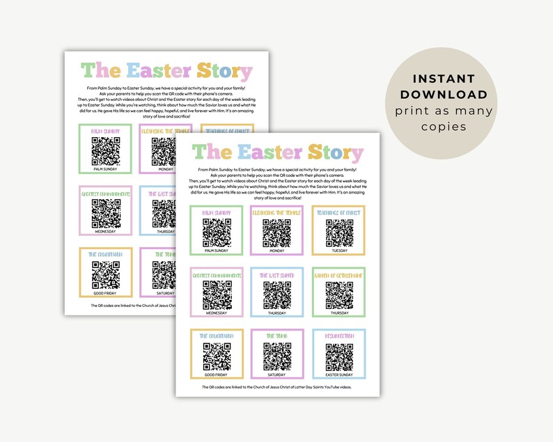LDS Easter Handout for Primary, LDS Easter Videos Countdown QR Code ...