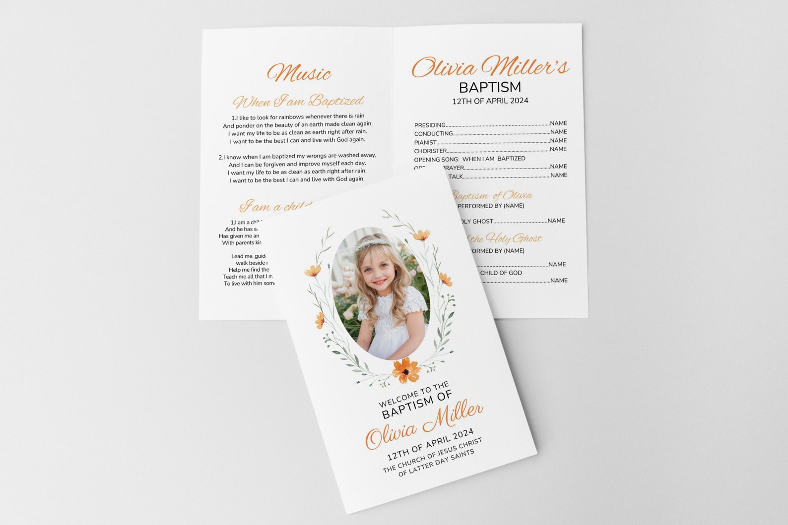 LDS Baptism Program Girl, Yellow Floral Baptism Program LDS, Great to ...