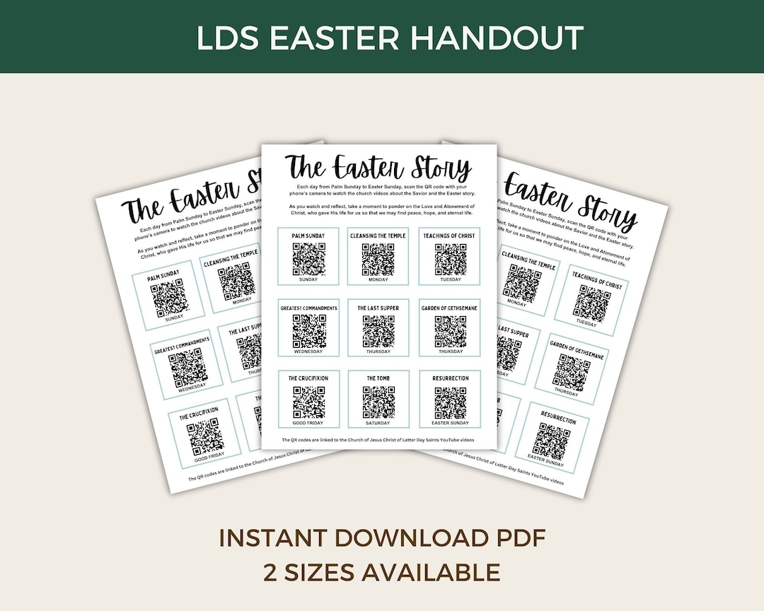 LDS Easter Handout, LDS Easter Videos Countdown QR Code Handout, Youth ...