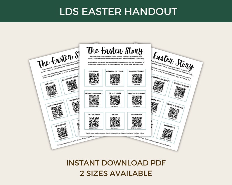 LDS Easter Handout, LDS Easter Videos Countdown QR Code Handout, Youth ...
