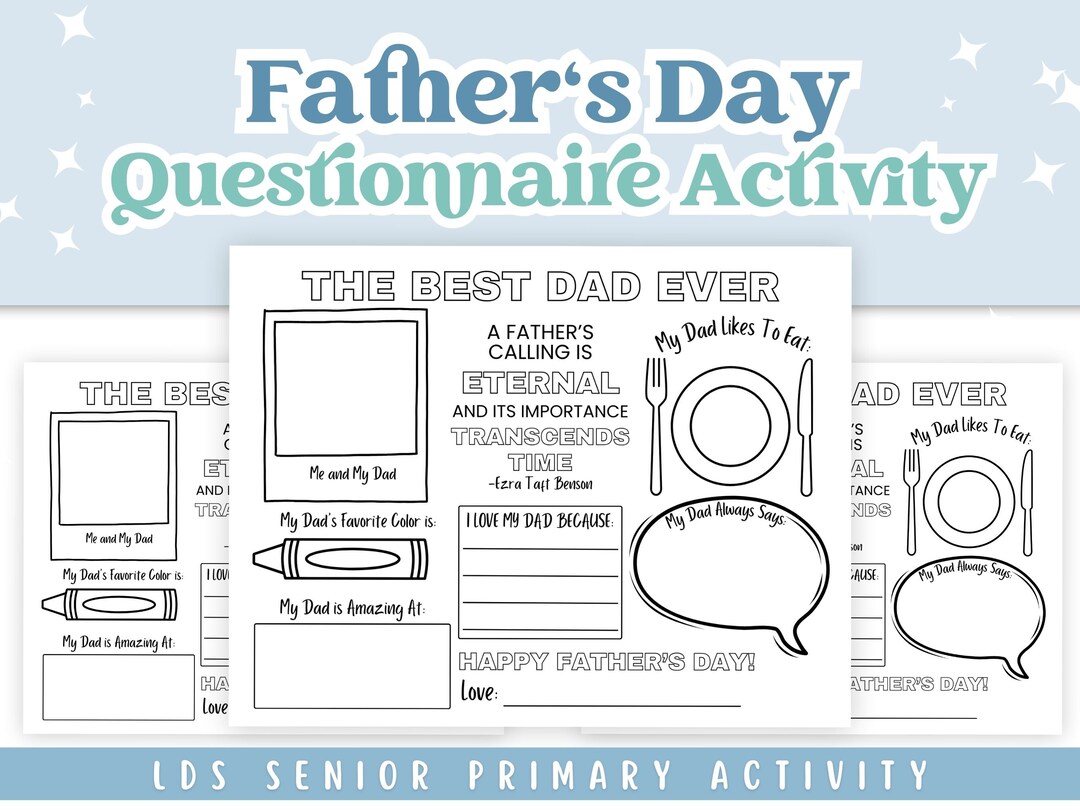 LDS Primary Fathers Day Activity, Senior Primary Father's Day Survey ...