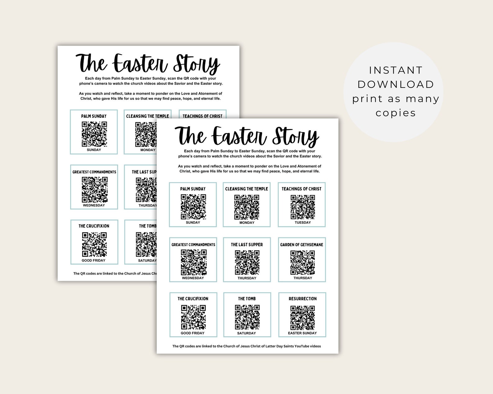 LDS Easter Handout, LDS Easter Videos Countdown QR Code Handout, Youth ...