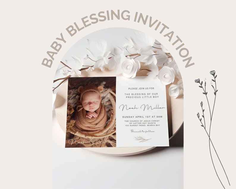Baby Blessing Invitation, Canva Template, LDS Baby Blessing Invitation ...