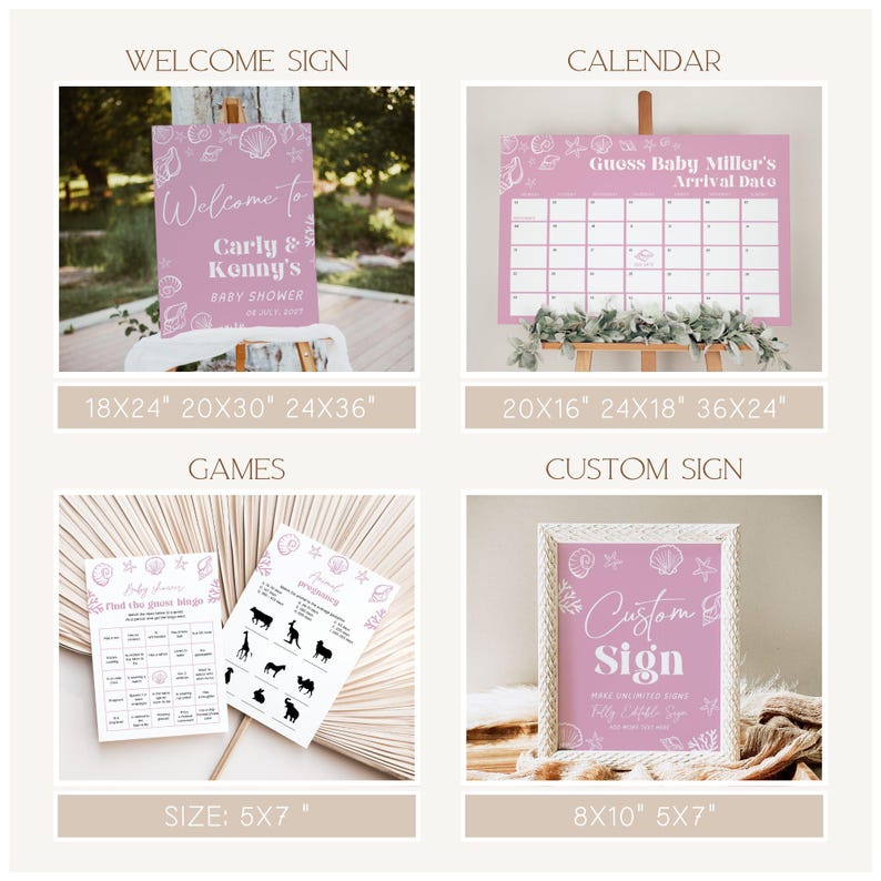 Pink Sea You Soon Baby Shower Bundle, Canva, Seashell Baby Shower ...