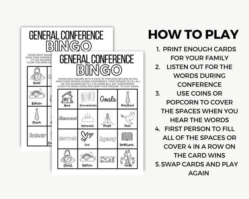 General Conference Bingo Cards, Primary General Conference, Kids ...