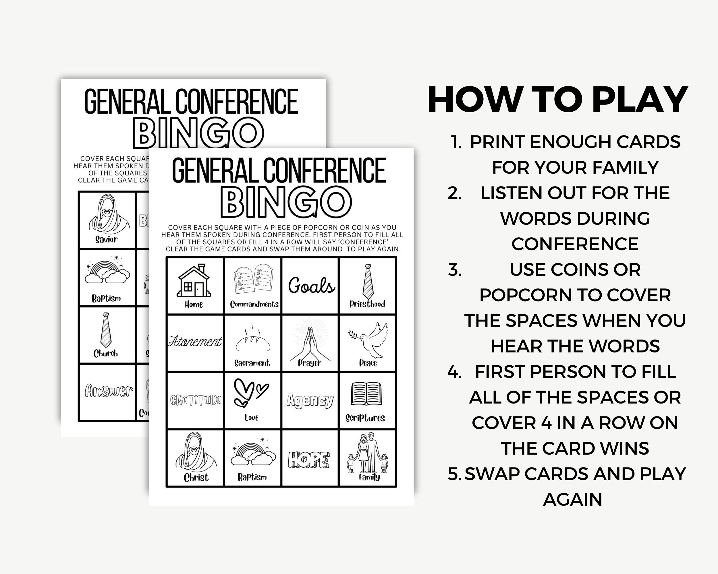 General Conference Bingo Cards, Primary General Conference, Kids ...
