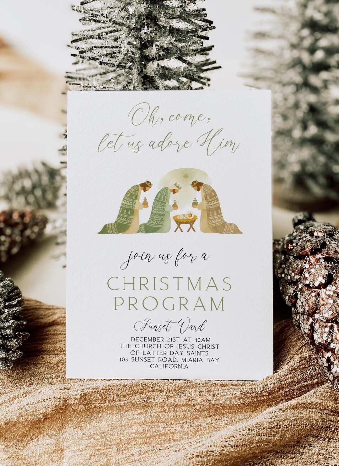 LDS Christmas Program Invitation, Christmas Sacrament Meeting Invitation Template, Canva ...
