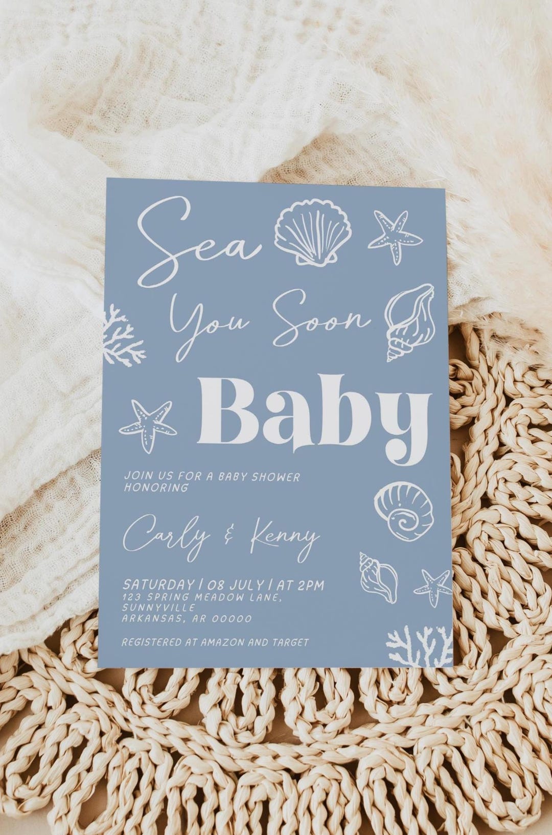 Sea You Soon Baby Shower Invitation, Seashell Baby Shower Invite, Canva ...