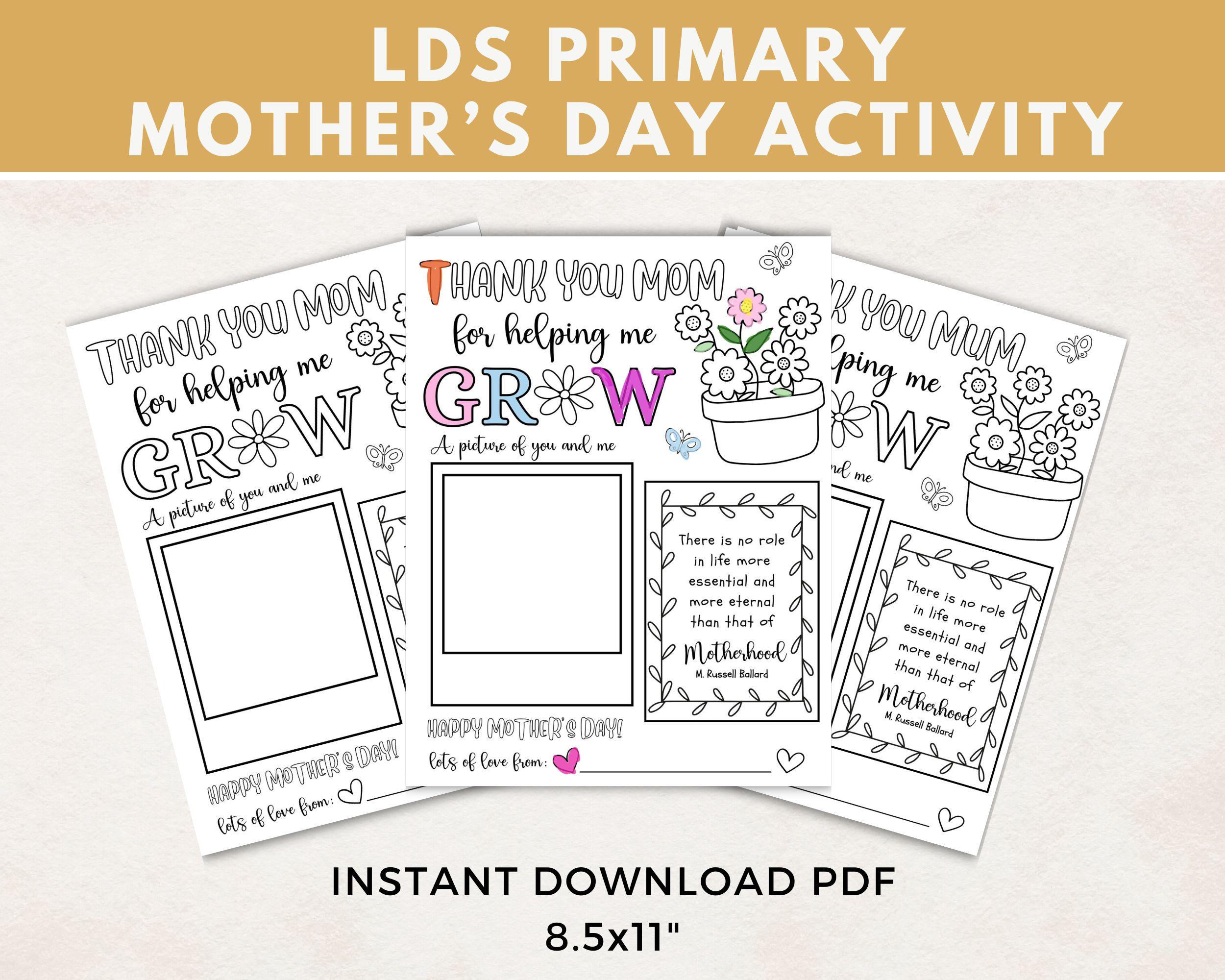 LDS Primary Mothers Day Activity, Primary Mother's Day Worksheet ...
