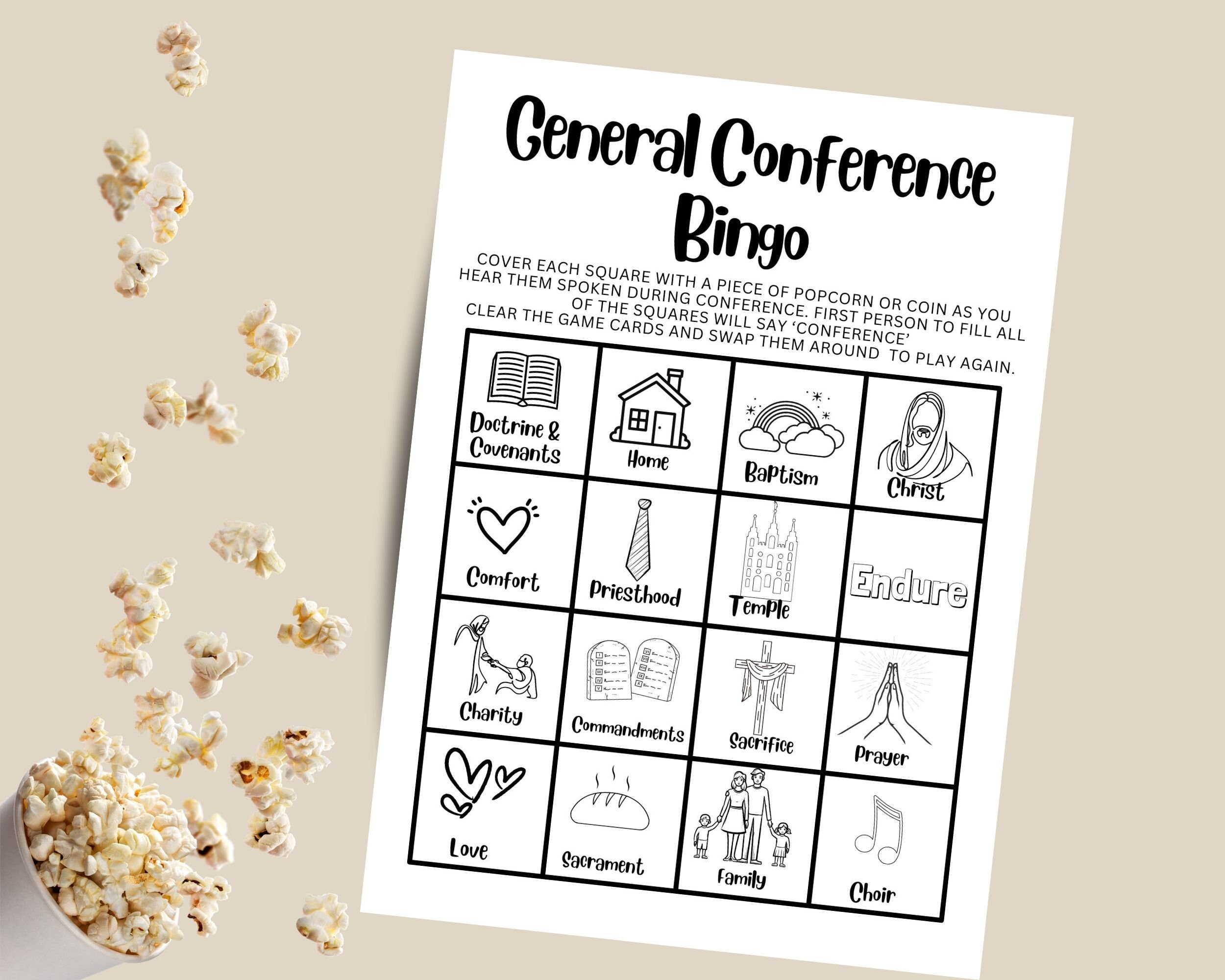General Conference Bingo Cards, Primary General Conference, Kids ...