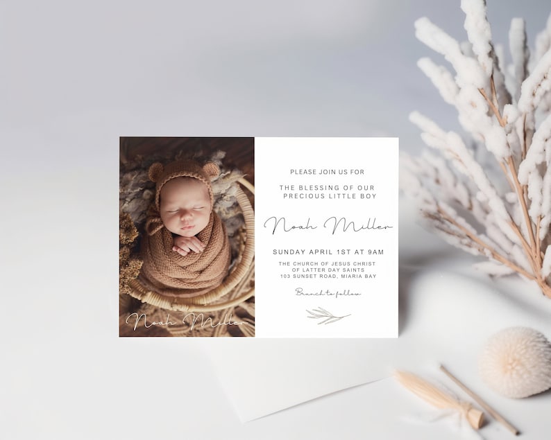 Baby Blessing Invitation, Canva Template, LDS Baby Blessing Invitation ...