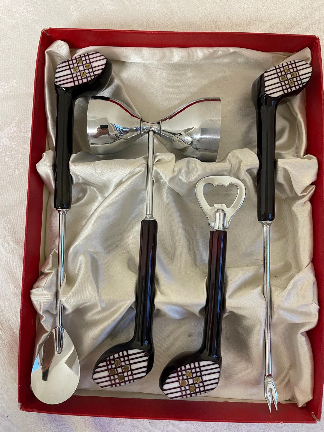 Vintage Cocktail Making Bar Set Golf Club Handles in Presentation Box ...