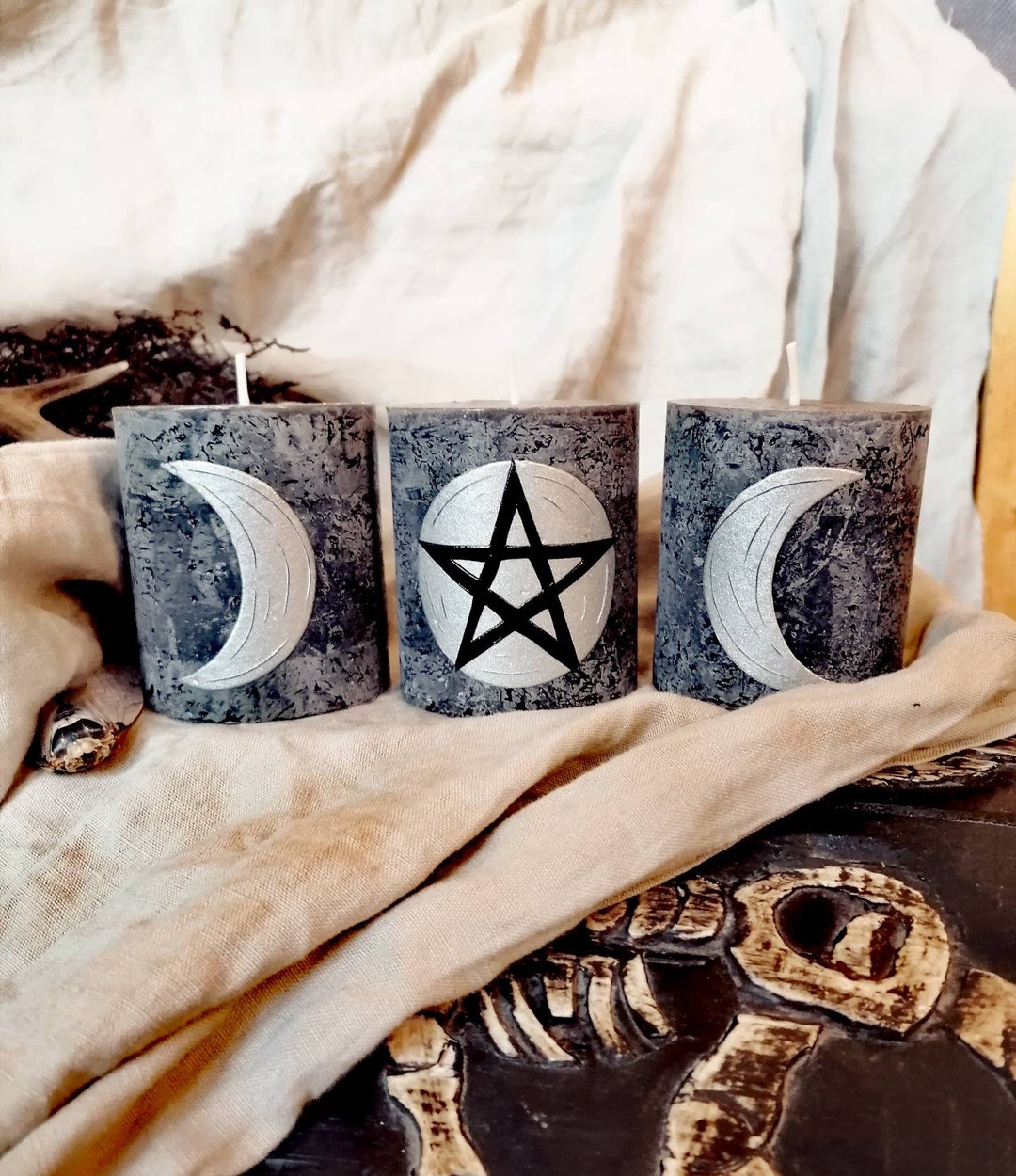 Candle Set "triple Moon Silver" - Etsy
