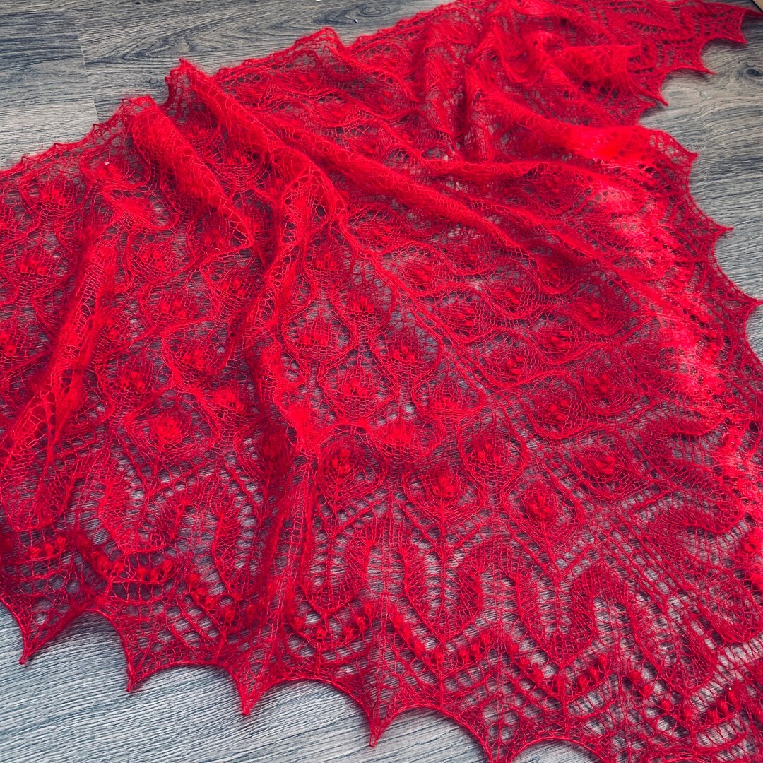 Hand Knit Red Mohair Wedding Shawl: Lace Bridal Wrap - Etsy