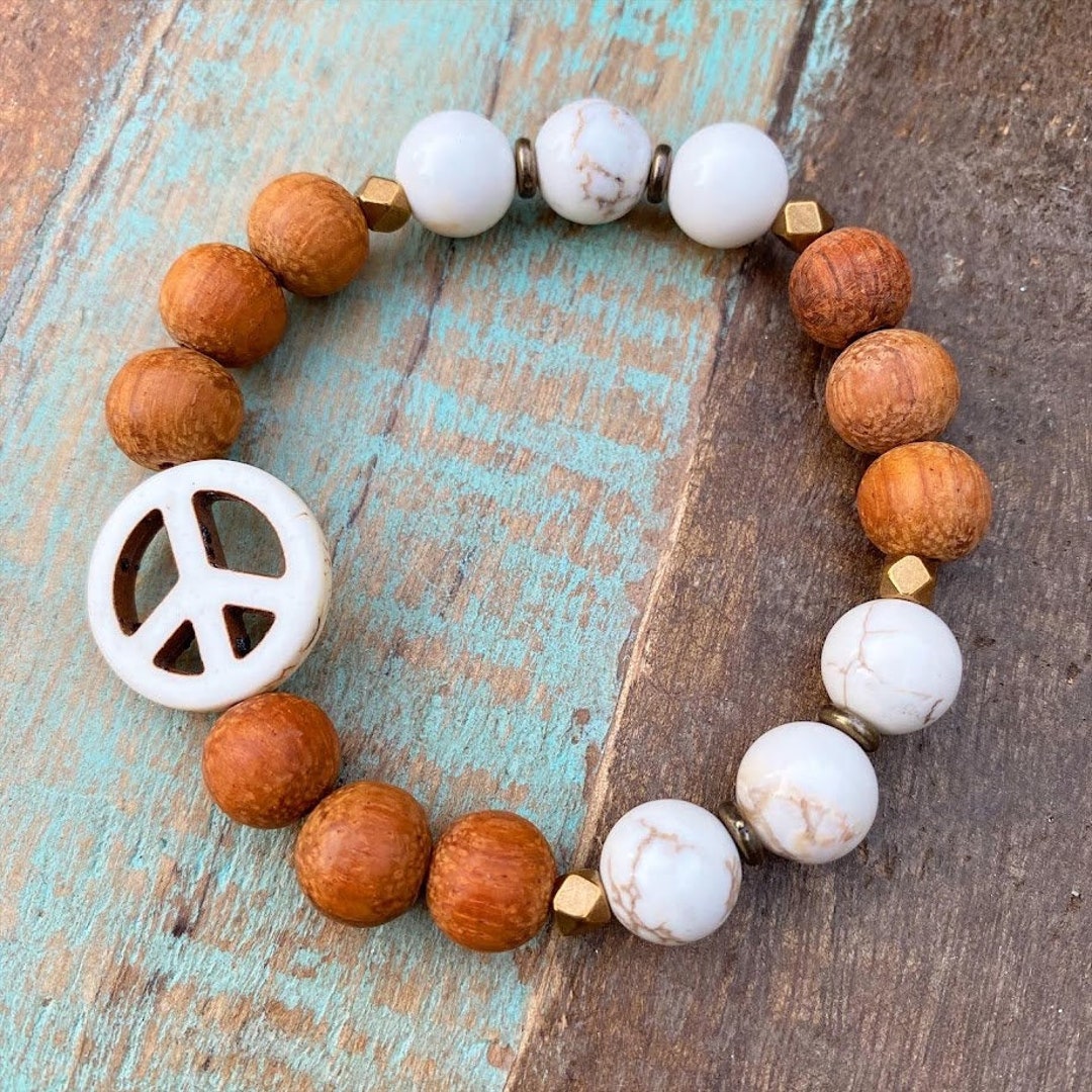 Peace | White Turquoise & Bayong Wood Diffuser Bracelet - Essential Oil ...