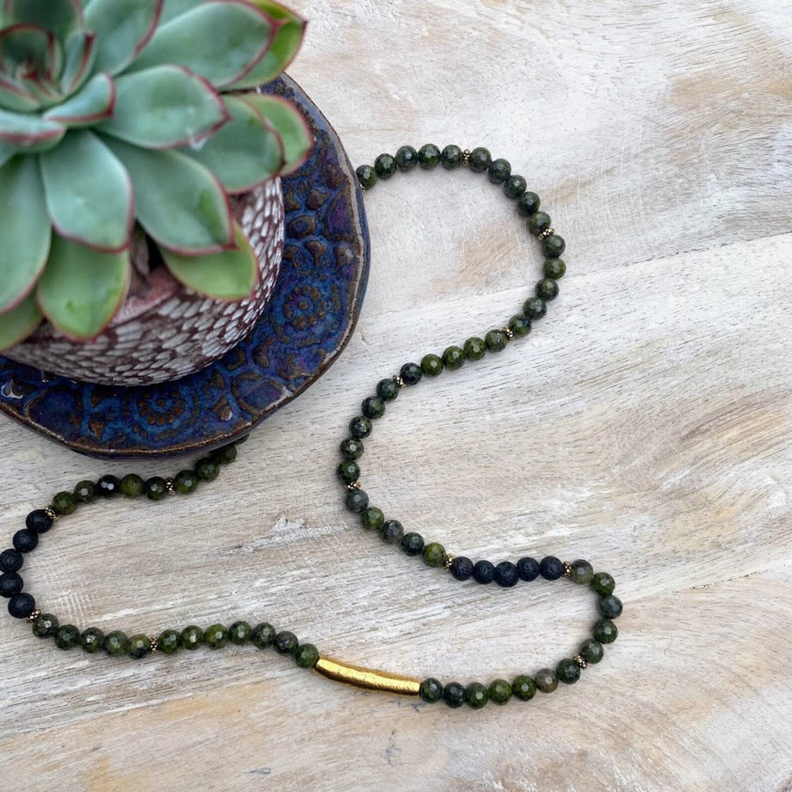 Abundance Wrap | Epidote Pyrite & Lava Wrap Diffuser Bracelet - Gemstone Aromatherapy Bracelet ...