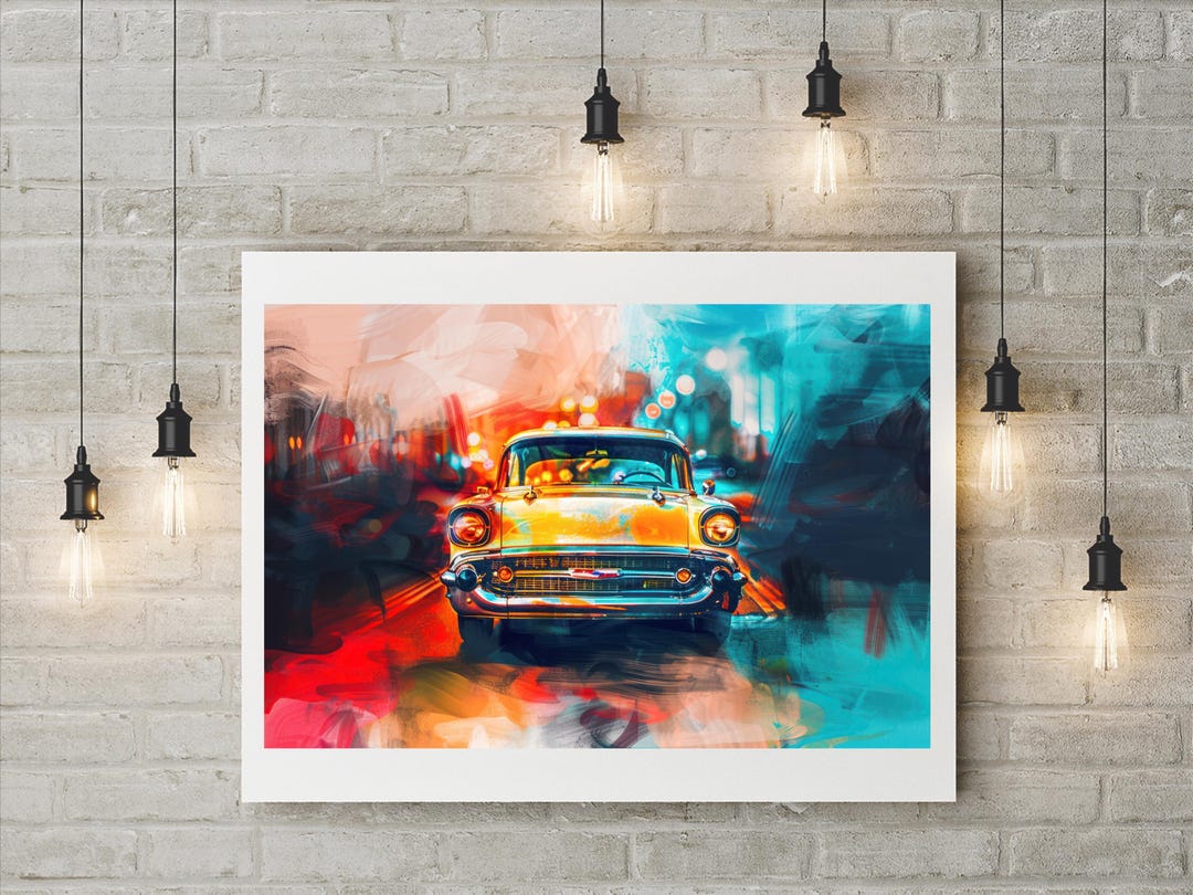 Retro Car Painting Poster Vintage Classic Auto Wall Art, Nostalgic Car ...