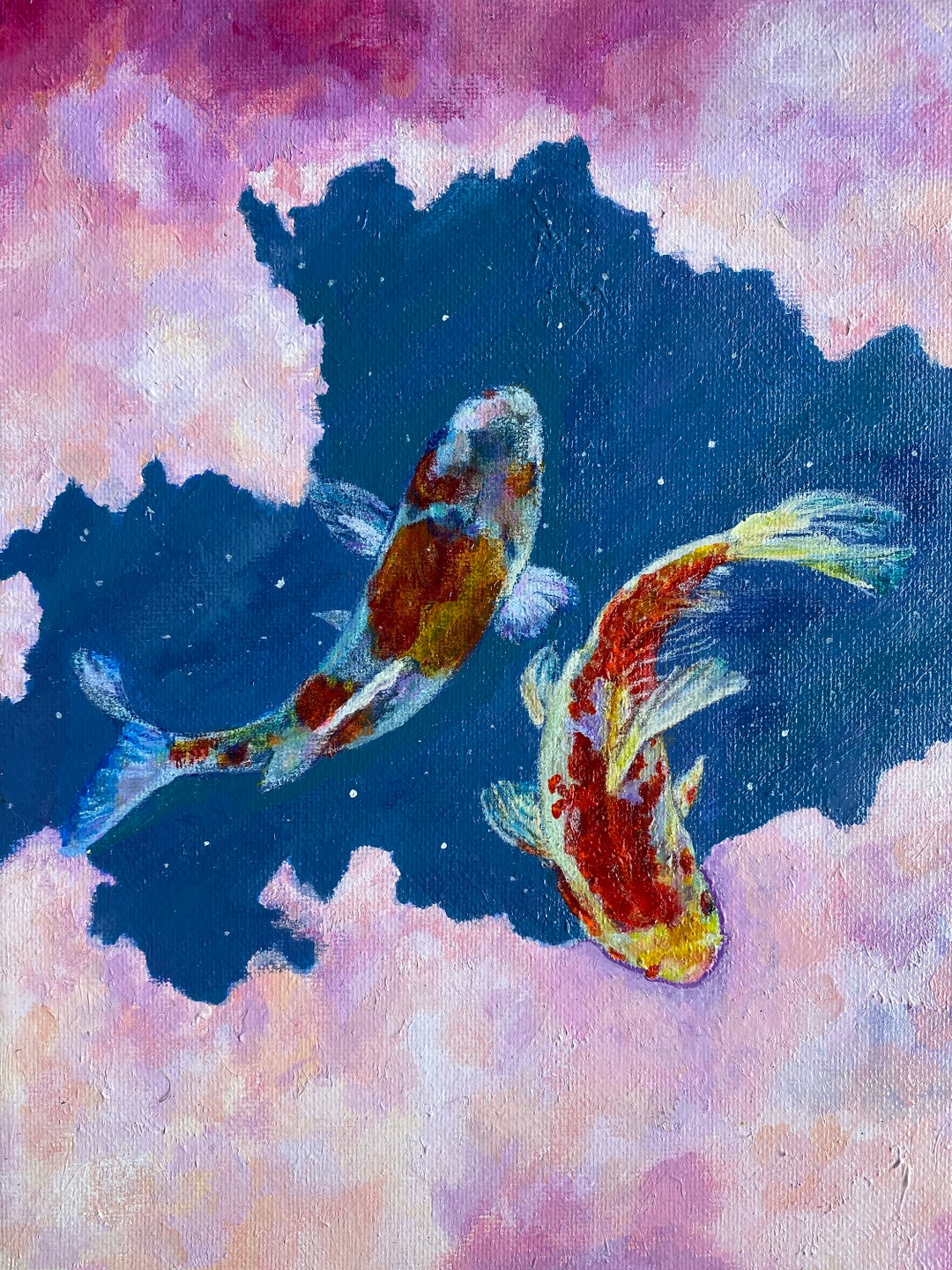 Koi Fish Swimming Through Night Sky, Original Painting by Isabelle ...