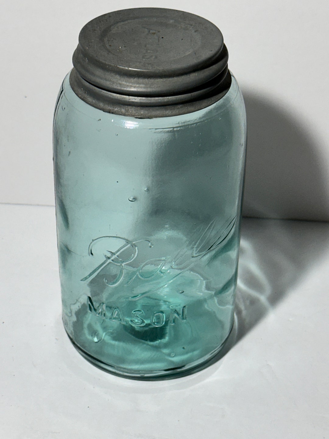 ANTIQUE 1900-1910 Ball Triple L Blue Glass Quart Mason Jar With Atlas ...