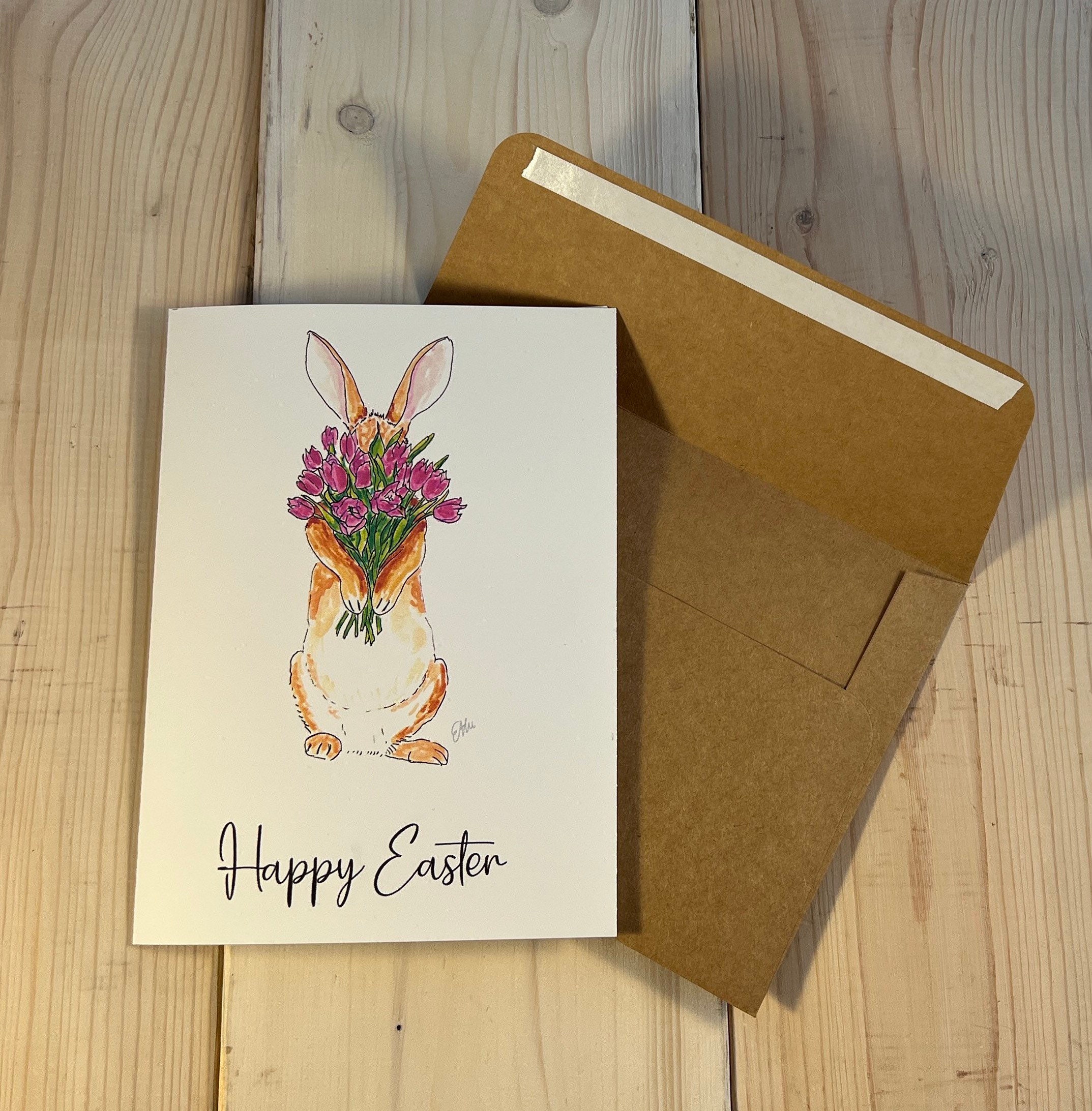 Happy Easter Card, Bunny Flower Card, Card for Easter, Rabbit Easter ...