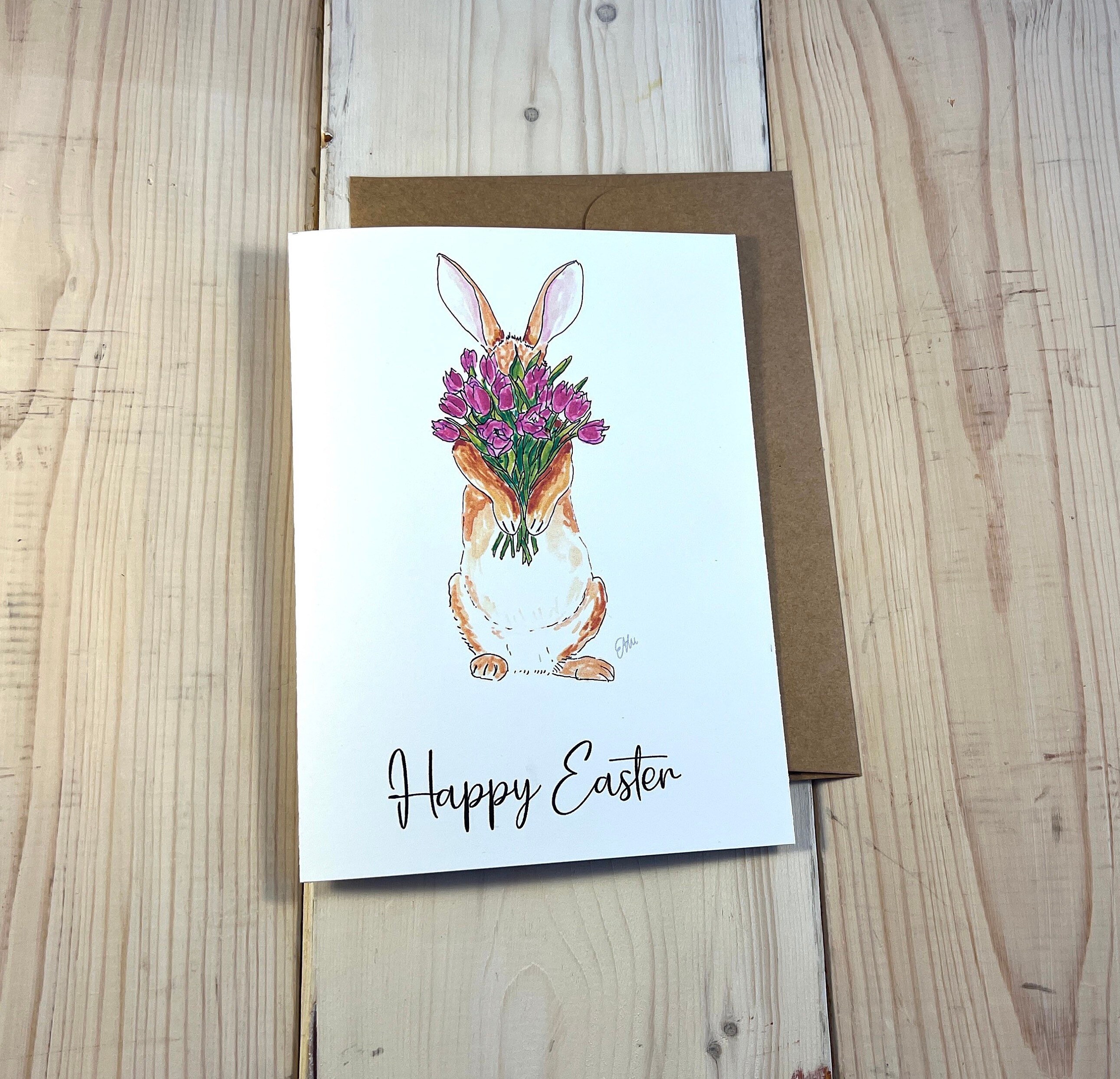 Happy Easter Card, Bunny Flower Card, Card for Easter, Rabbit Easter ...