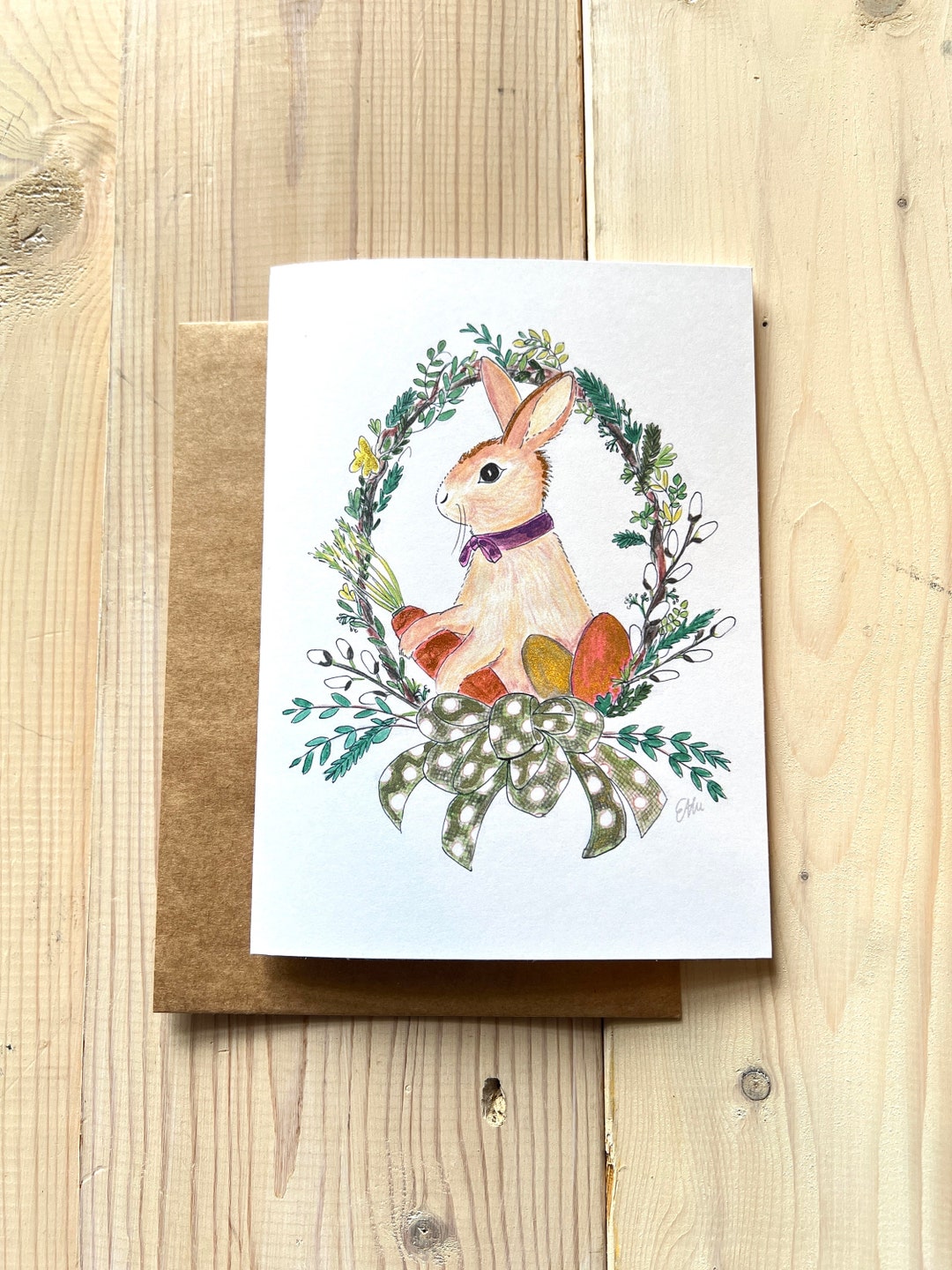 Easter Bunny Card, Bunny Card, Greeting Card With Rabbit in Flower ...