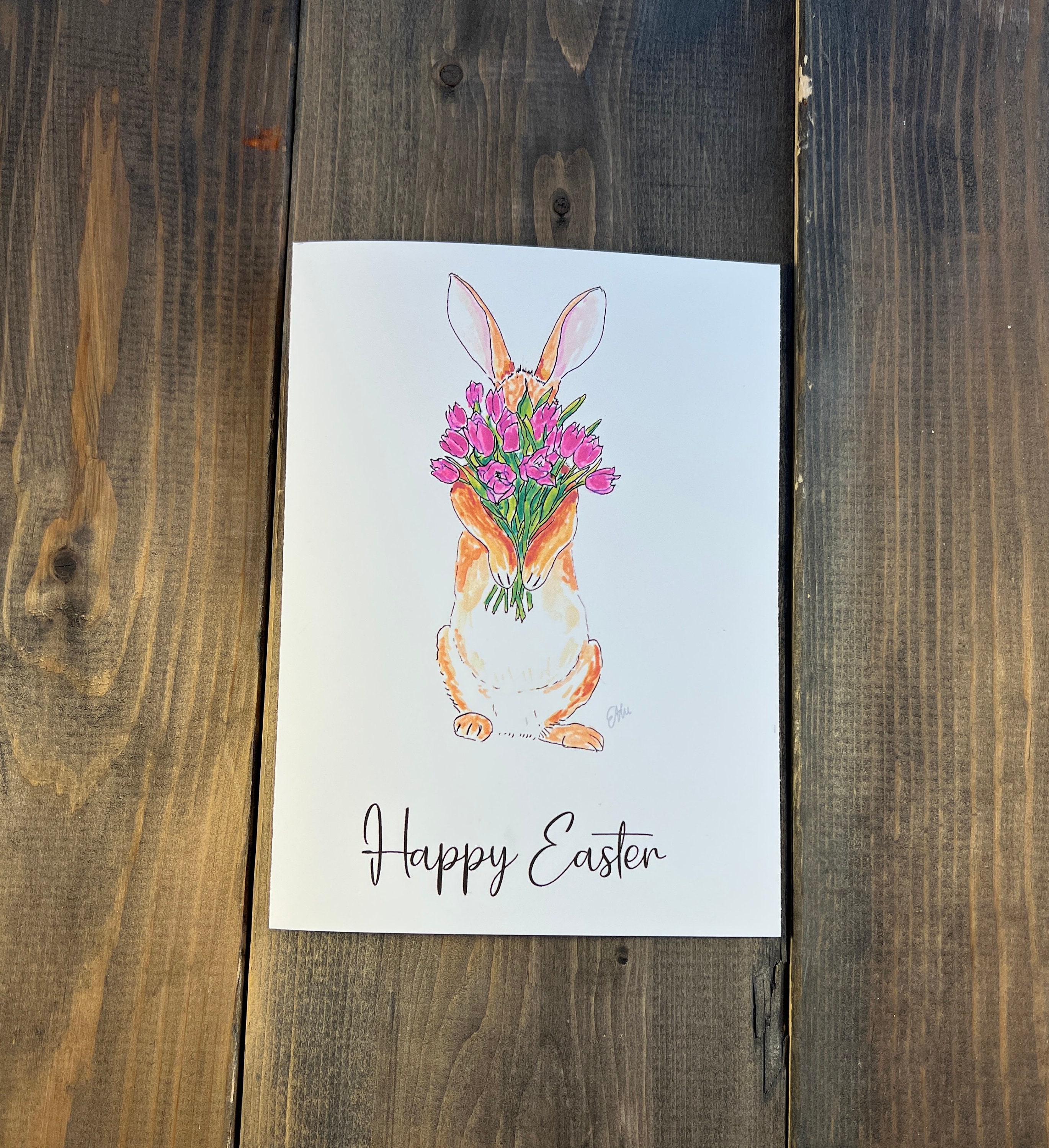 Happy Easter Card, Bunny Flower Card, Card for Easter, Rabbit Easter ...