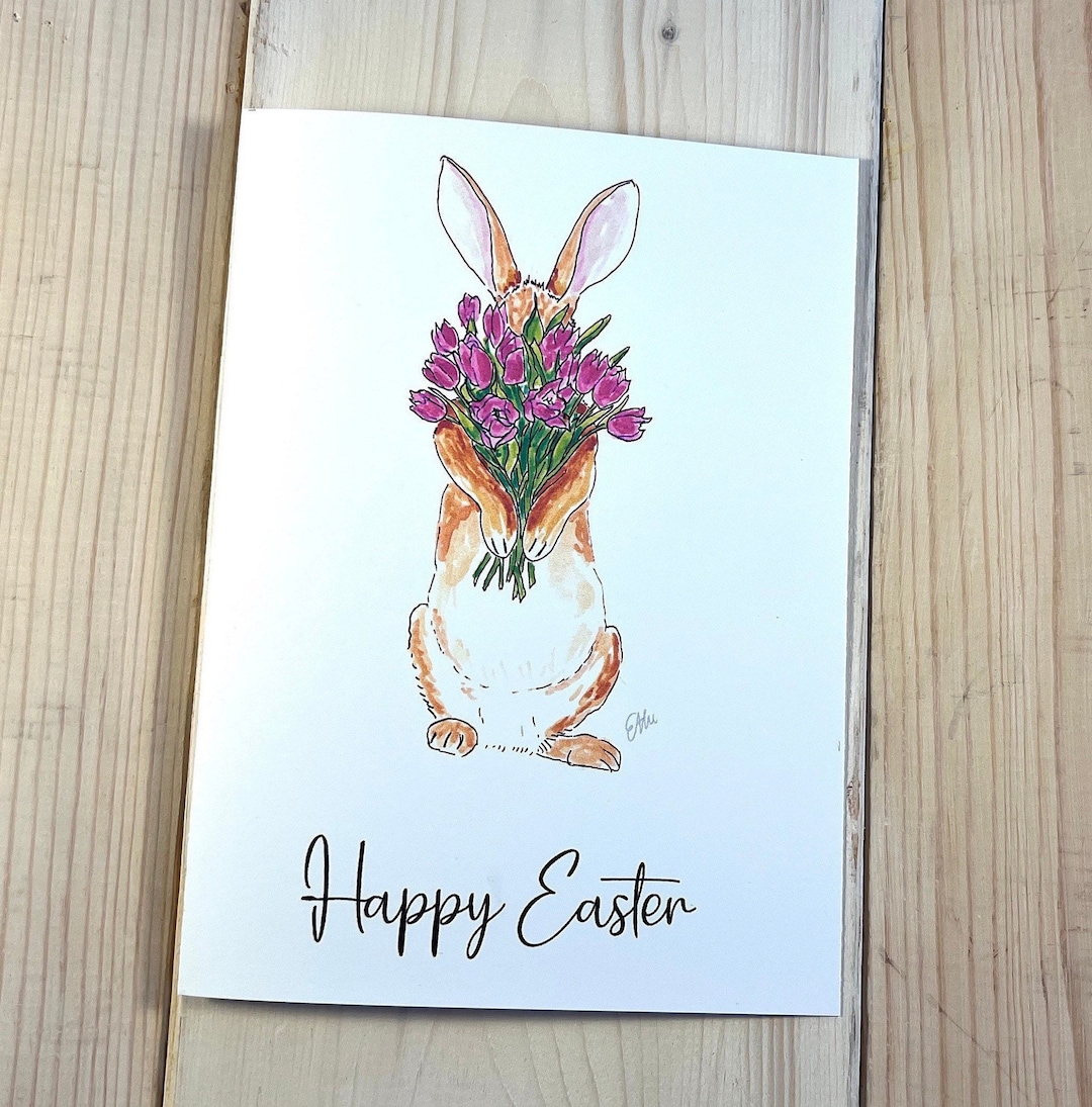 Happy Easter Card, Bunny Flower Card, Card for Easter, Rabbit Easter ...