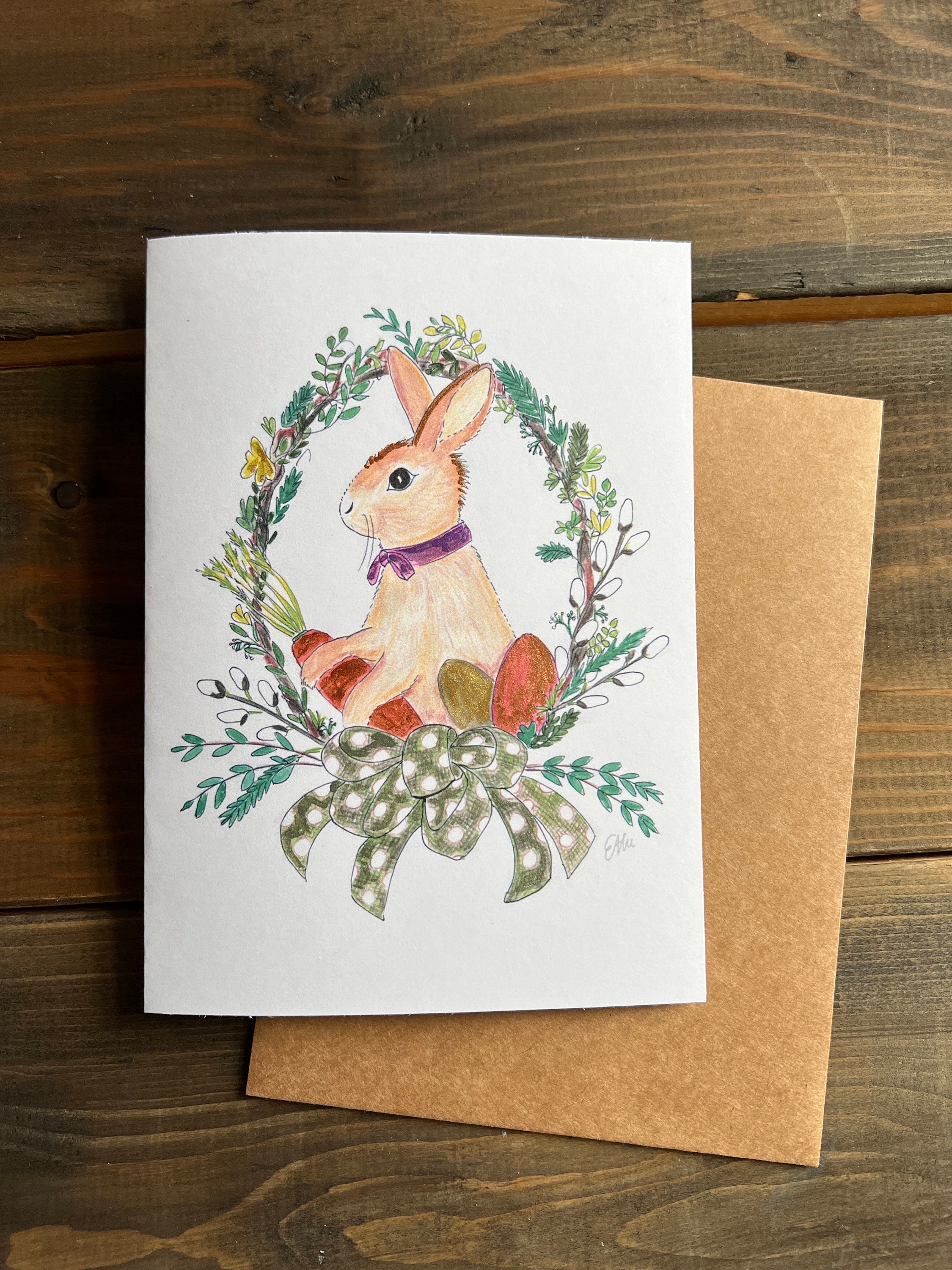 Easter Bunny Card, Bunny Card, Greeting Card With Rabbit in Flower ...