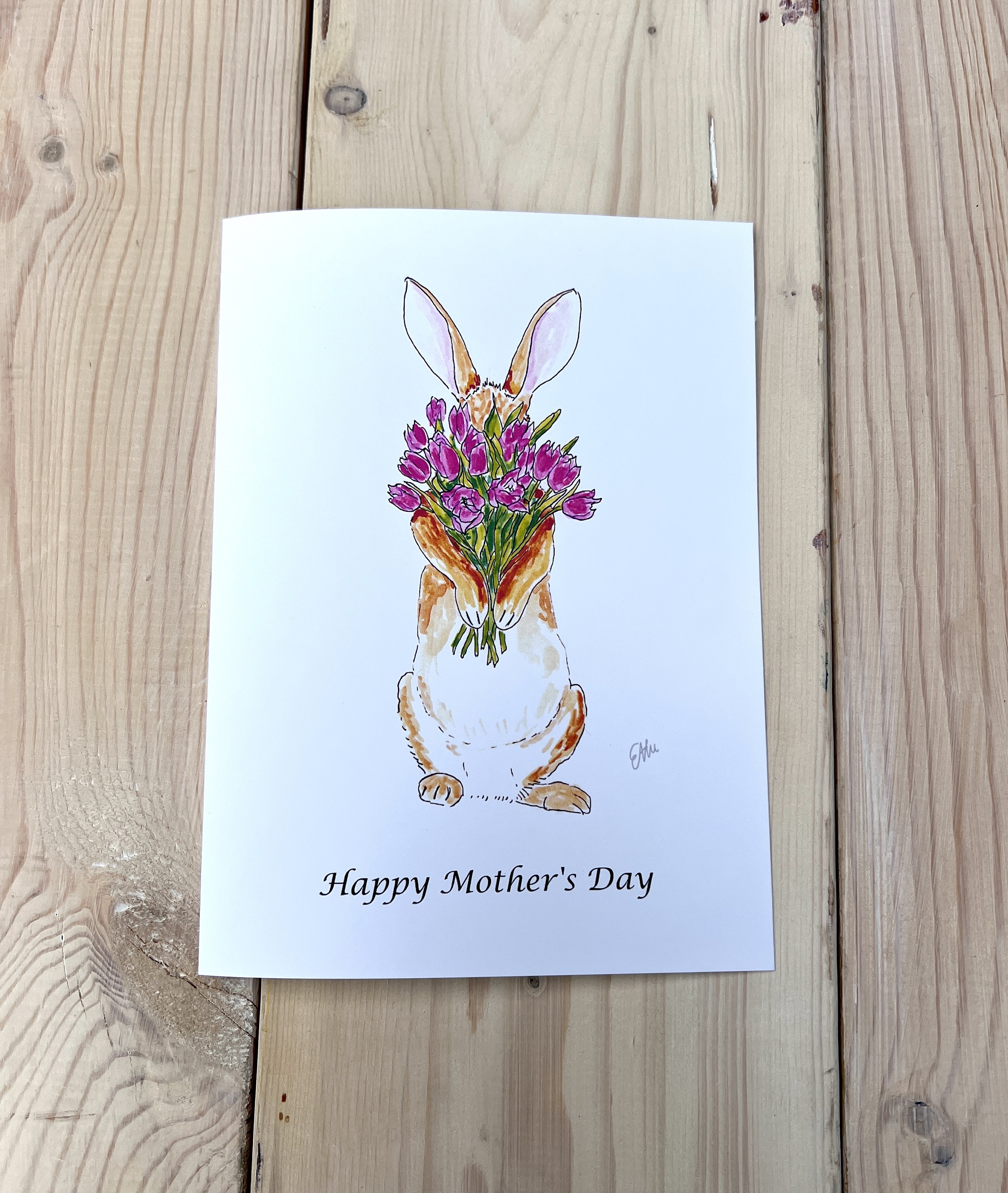 Happy Mothers Card, Bunny Flower Card, Card for Mothers Day, Rabbit ...