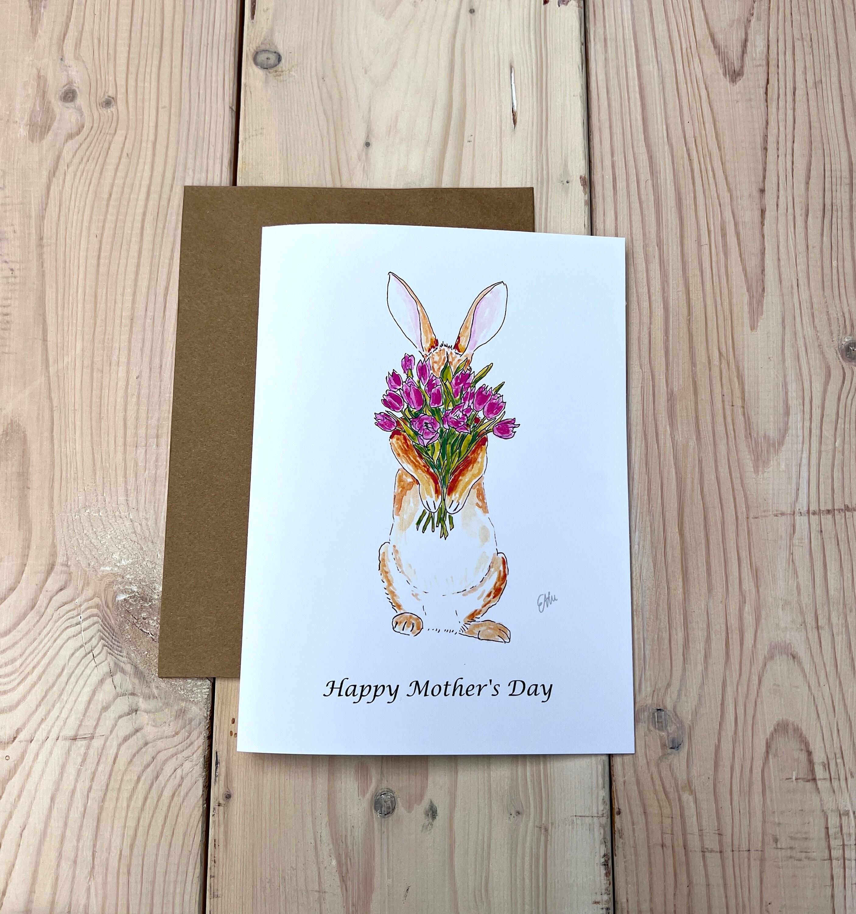 Happy Mothers Card, Bunny Flower Card, Card for Mothers Day, Rabbit ...