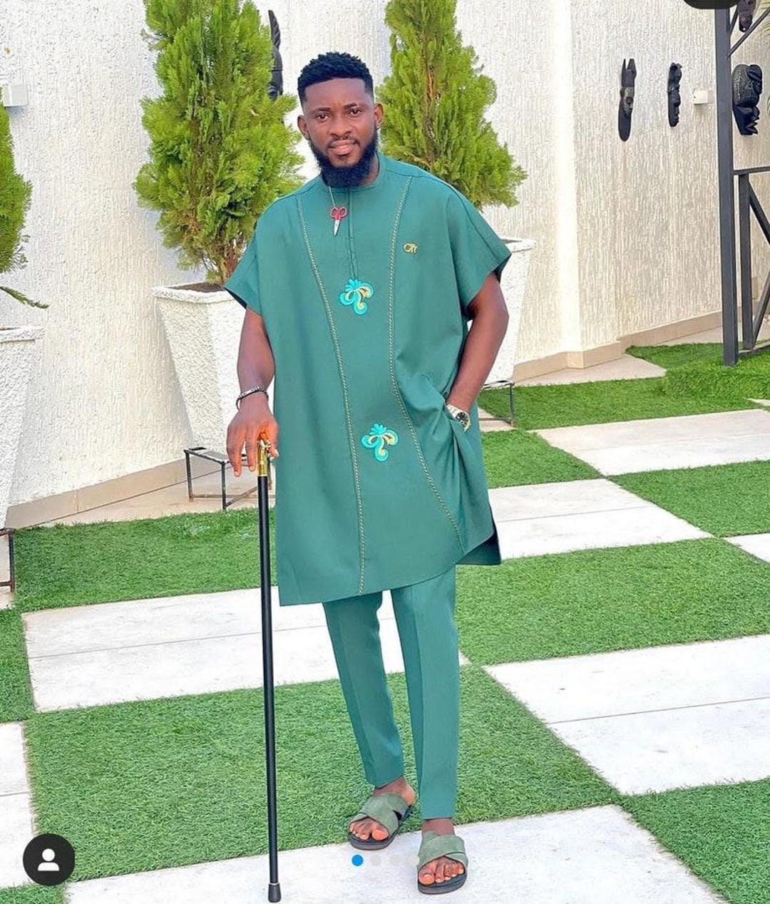 Tobi Men Dashiki/african Men Outfit/2 Piece Set/trimming Shirt/wedding ...