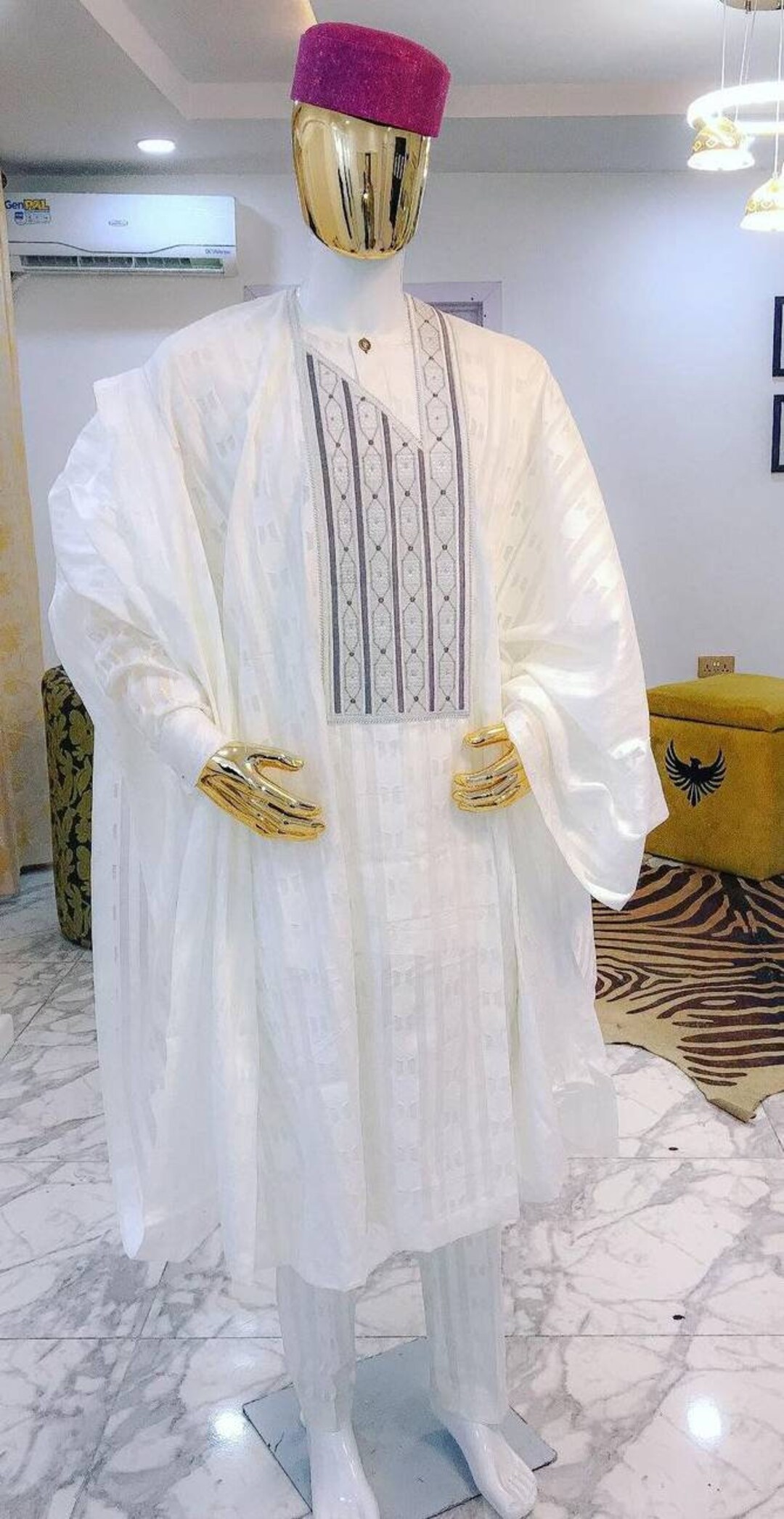 White Voil Men Agbada, African Men Suit, 3 Piece Set, Traditional Wear ...