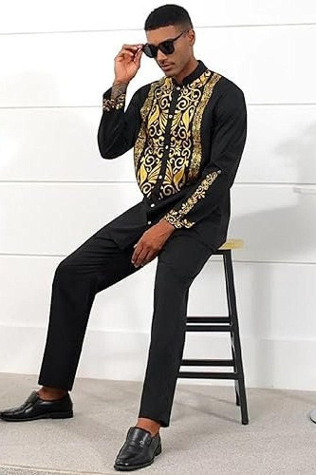 Kaycut 2 Piece Suit/ Black & Gold Men Suit/senator Suit/african Men ...