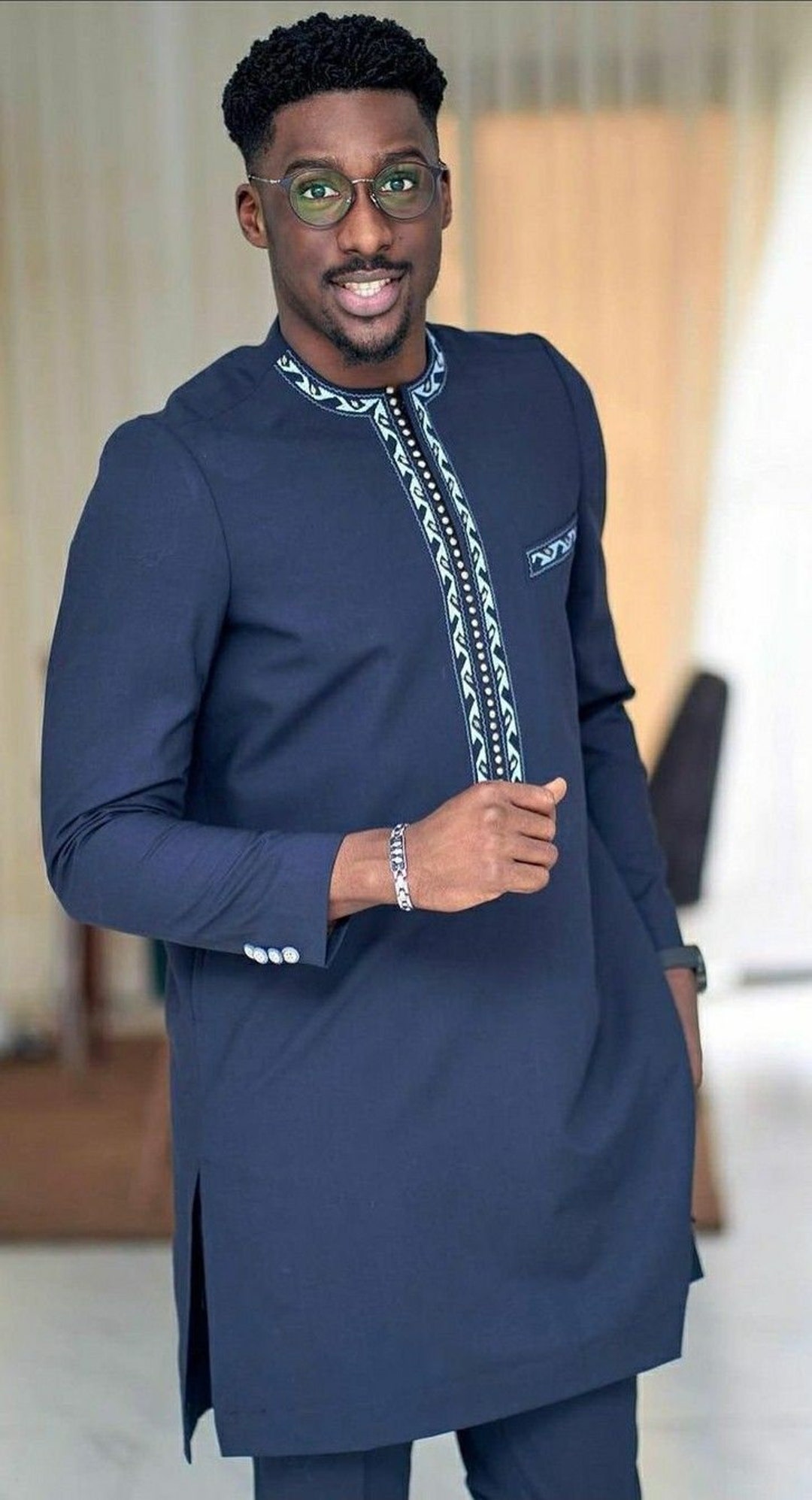 Blue African Men's Suit: Custom Cotton Wedding Groom Outfit - Etsy