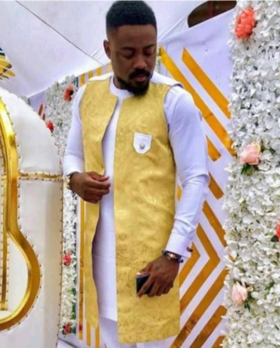 Akin White & Gold Men Outfit/ Men Shirt and Matching Pant Set/african ...