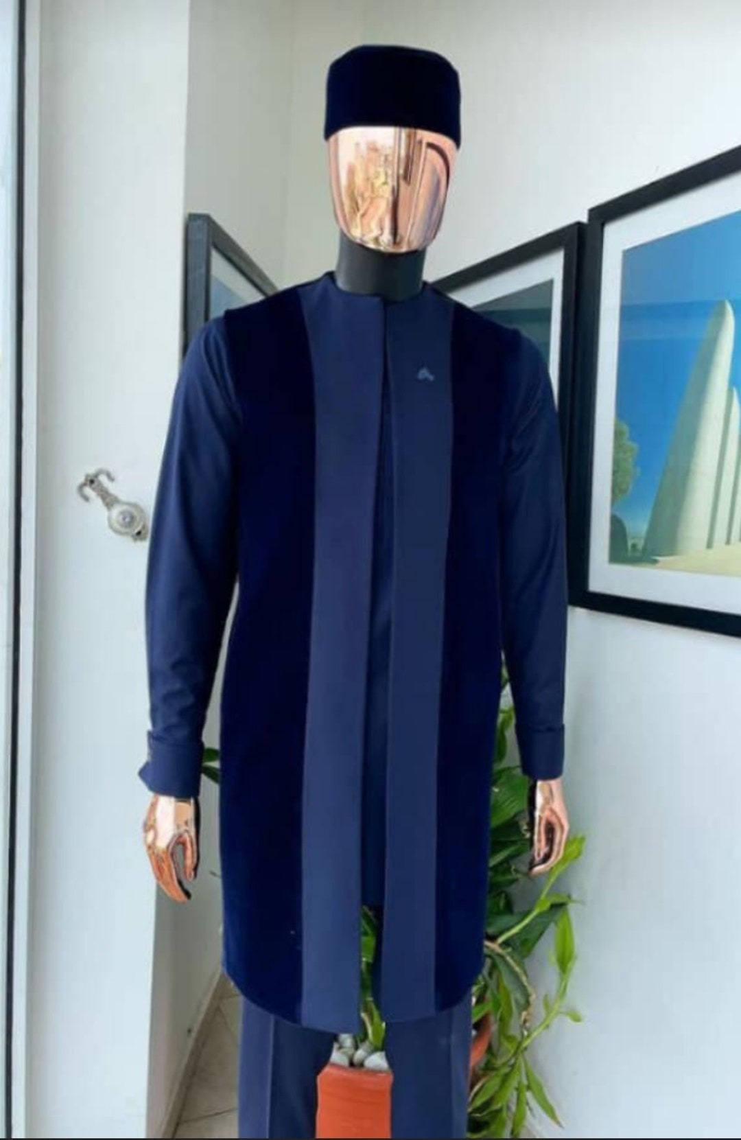 Men Navy Blue African Senator Suit – Elegant 3 Piece Set | Native Wear ...