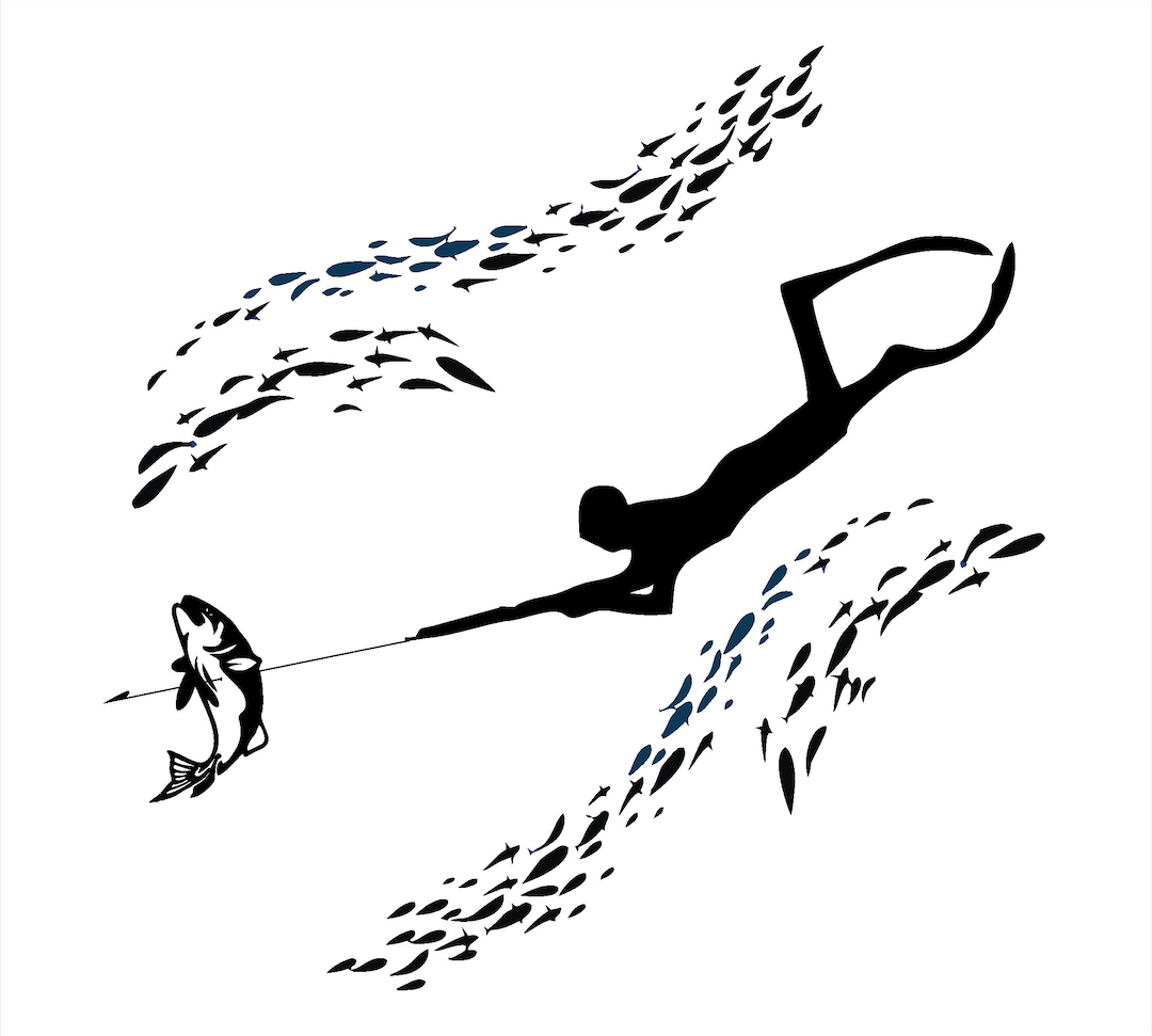 Fishing Vector Drawing, Spear Fisherman - Etsy