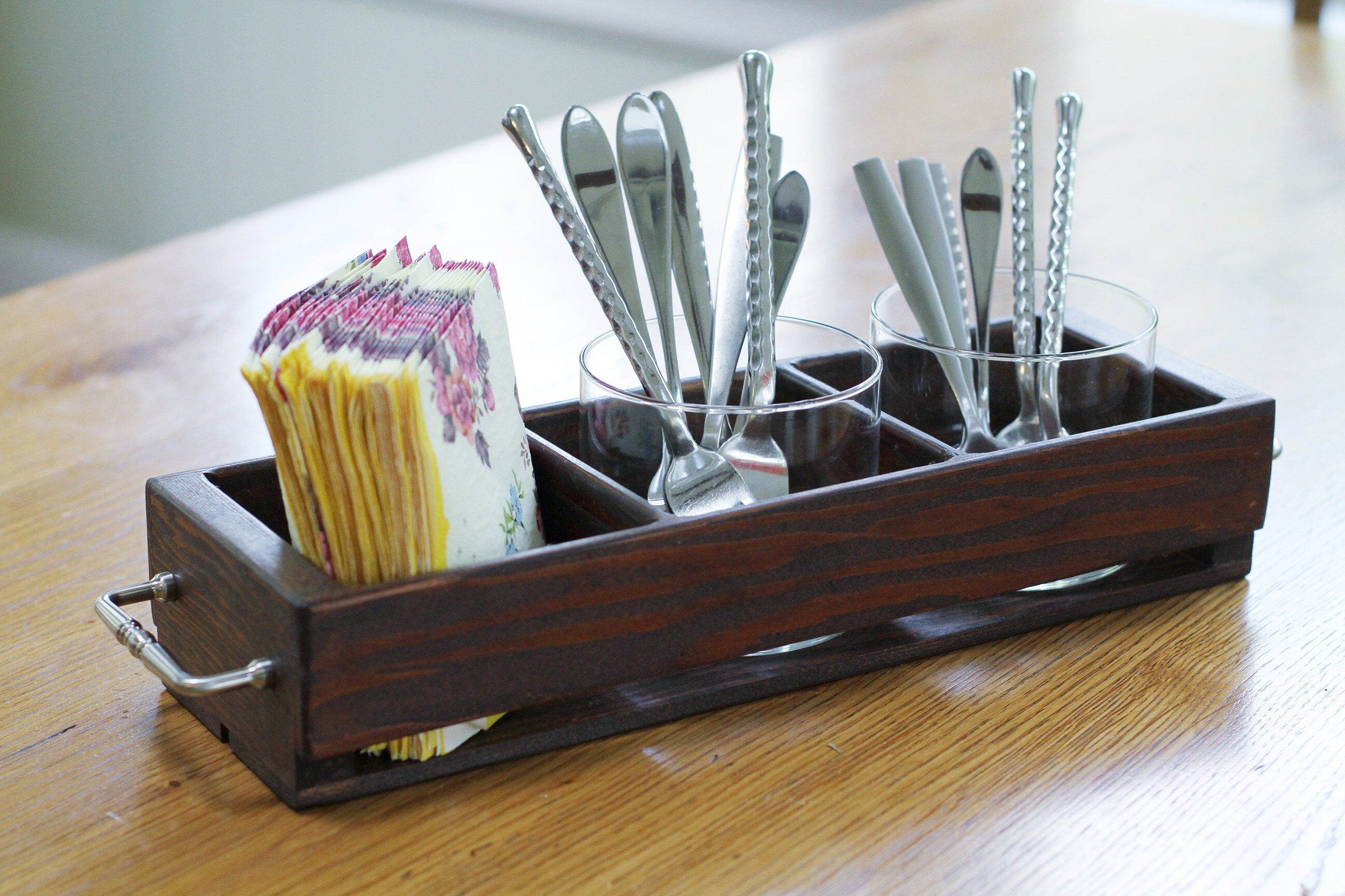 Wood Caddy, Dining Table Centerpiece, Candle Tray, Rustic Table Decor ...