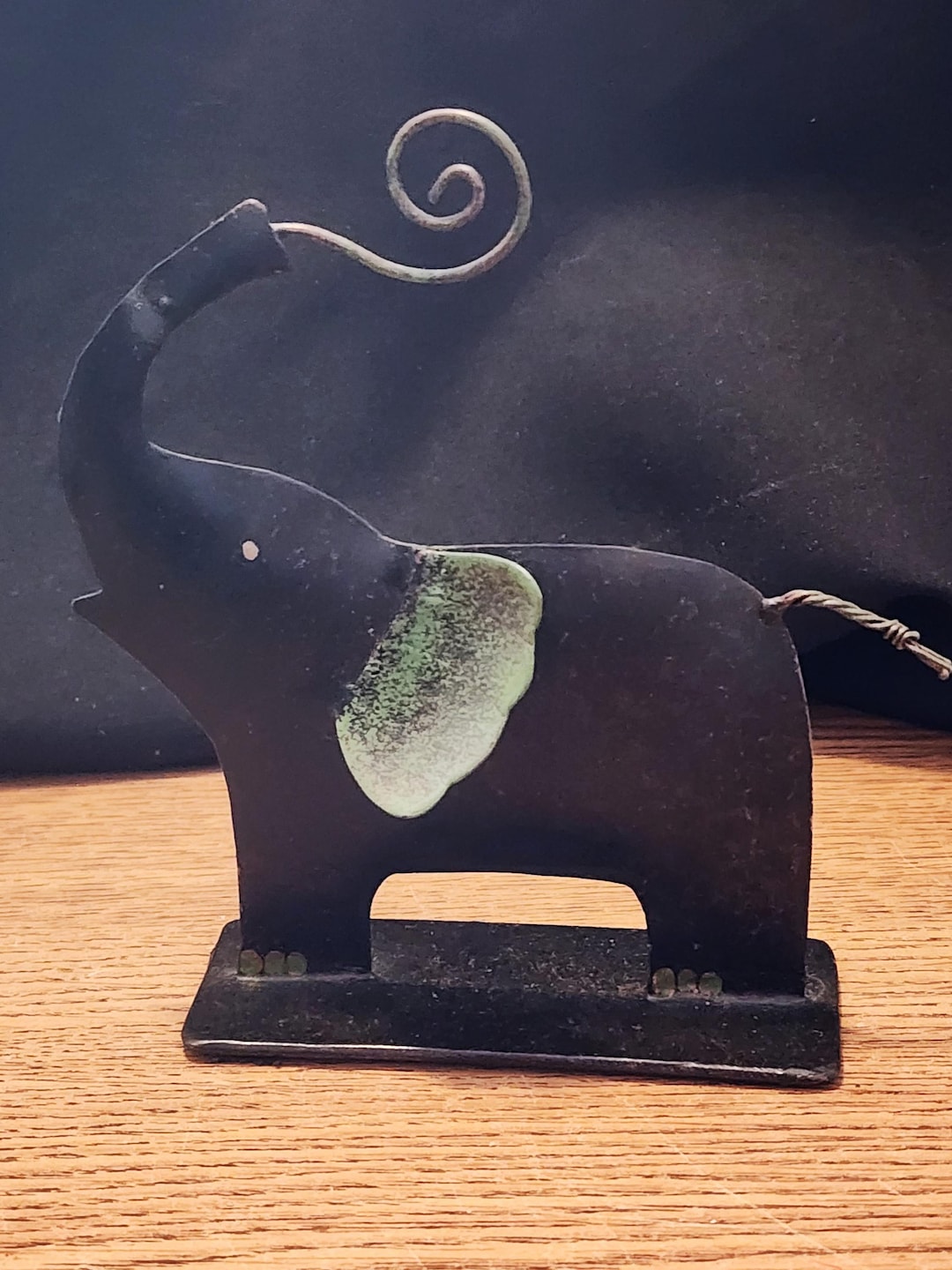 Vintage Tin Elephant With Green Ear - Etsy