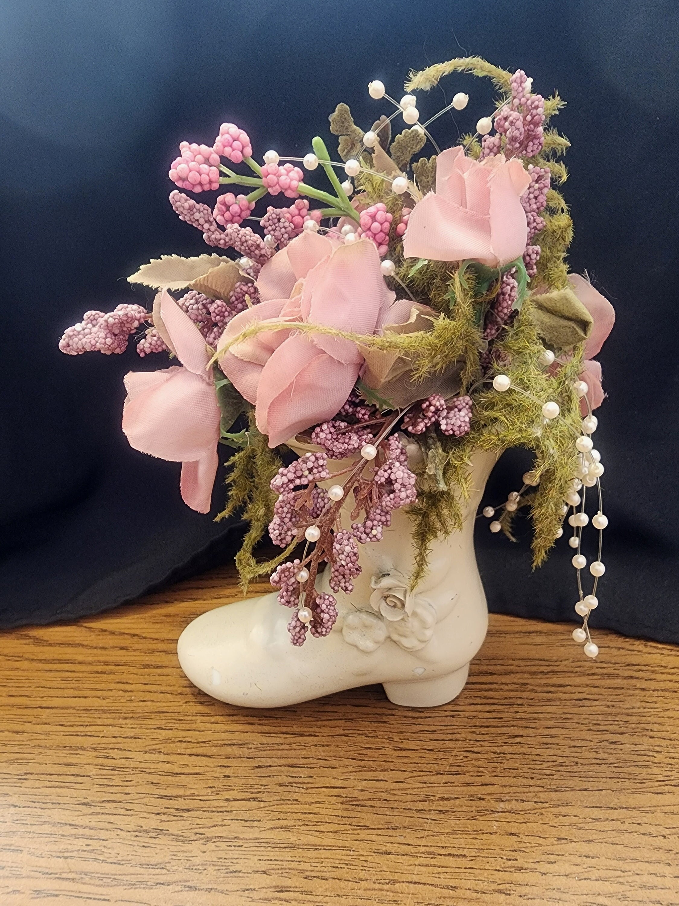 Vintage Ceramic Shoe With Silk Roses and Babies Breath - Etsy