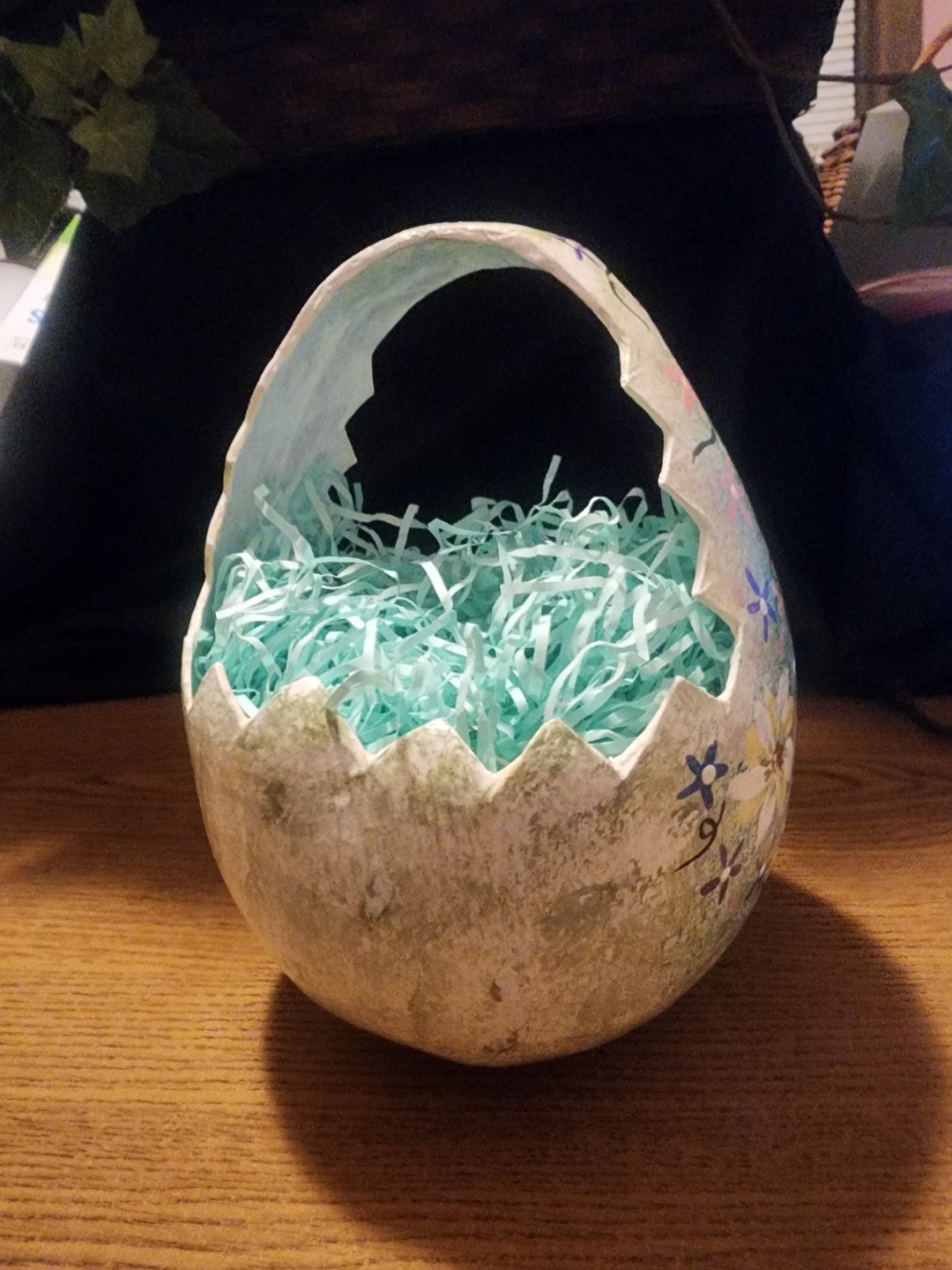 Vintage 1995 Artist Made Paper Mache Basket - Char - Etsy